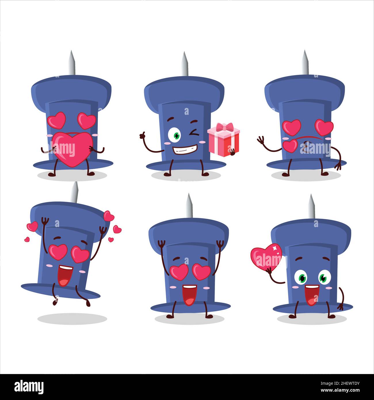 Blue push pin cartoon character with love cute emoticon. Vector ...