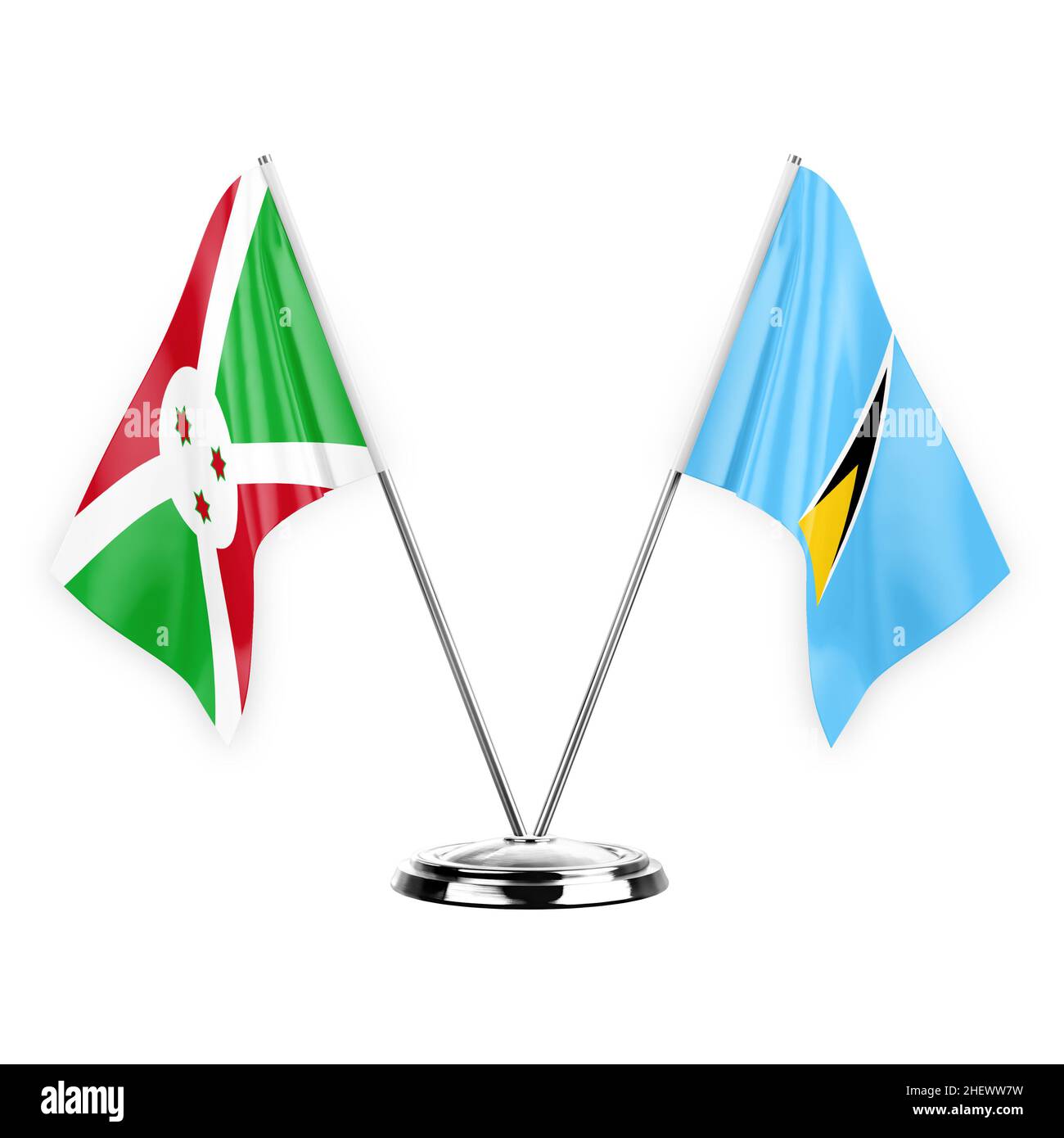 Two table flags isolated on white background 3d illustration, burundi ...