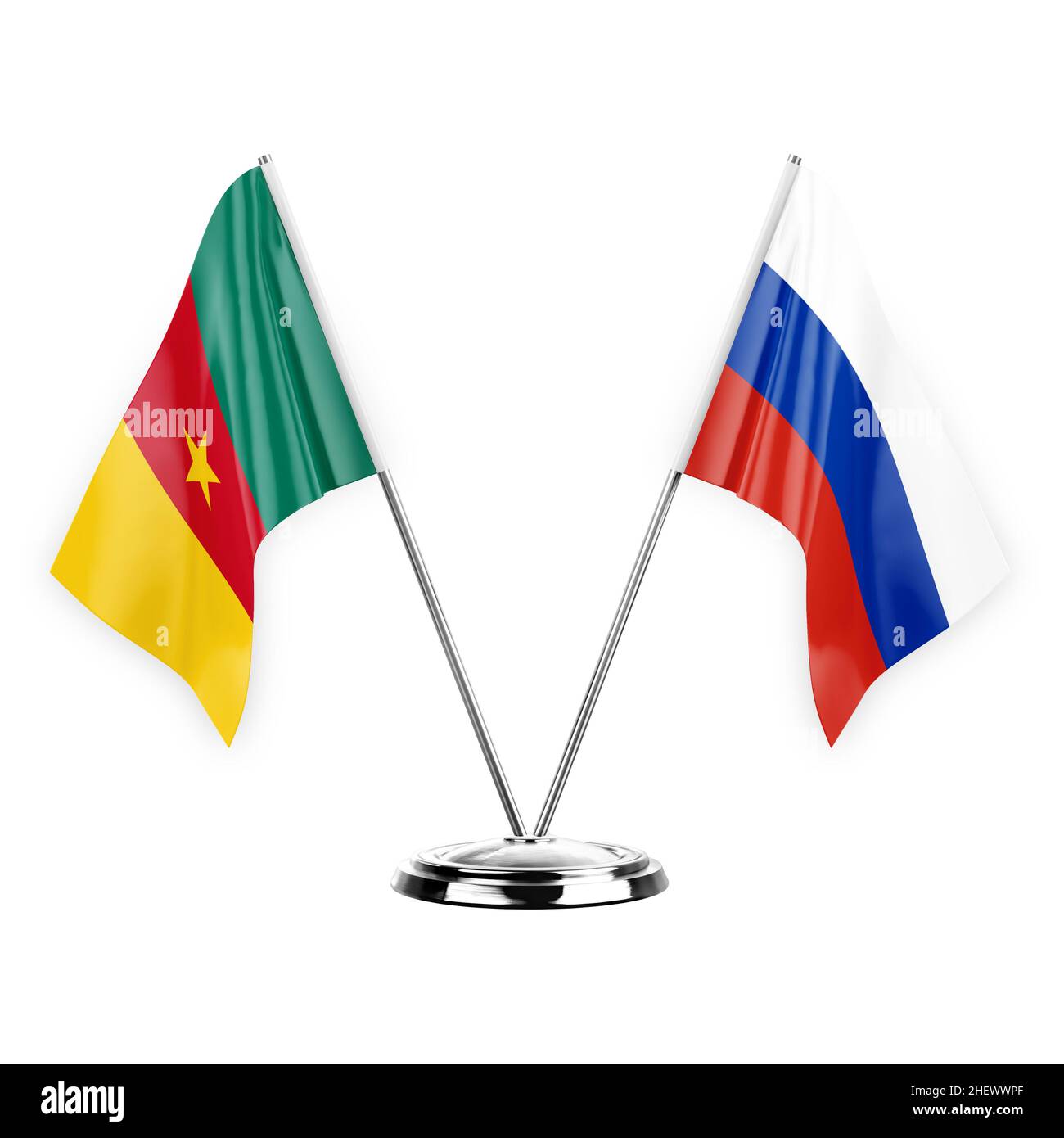 Two table flags isolated on white background 3d illustration, cameroon ...