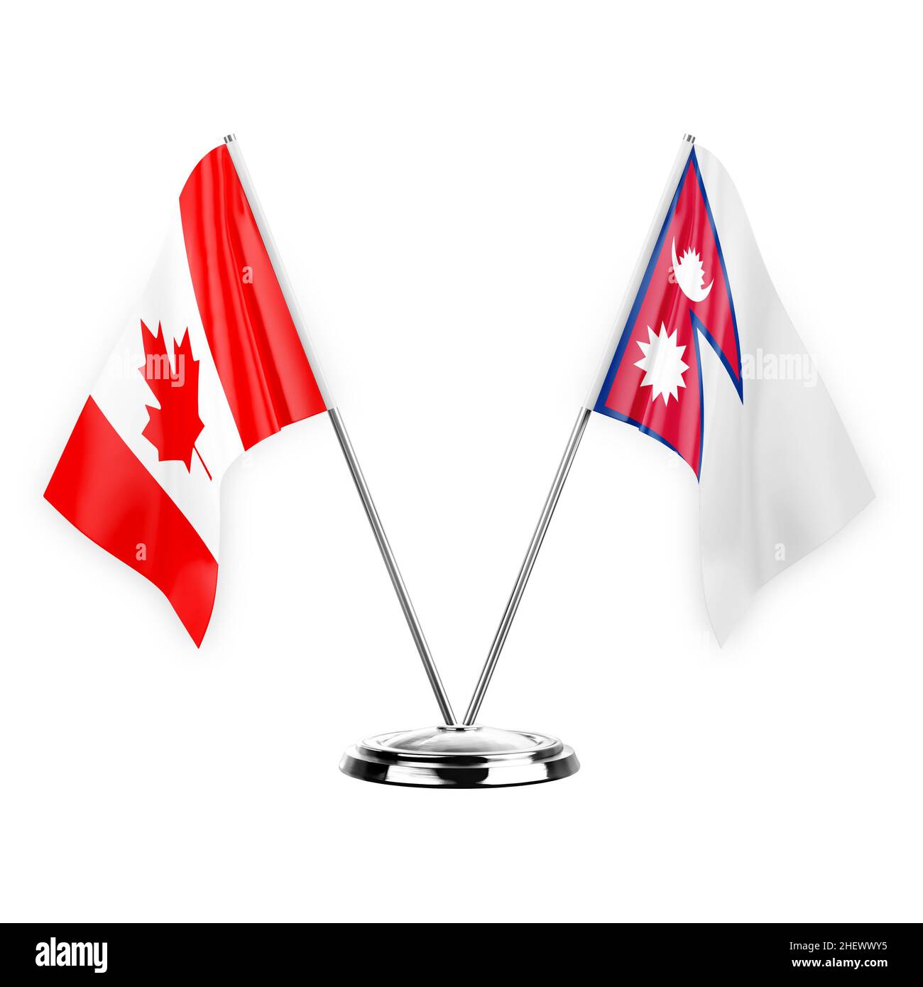 Two table flags isolated on white background 3d illustration, canada ...
