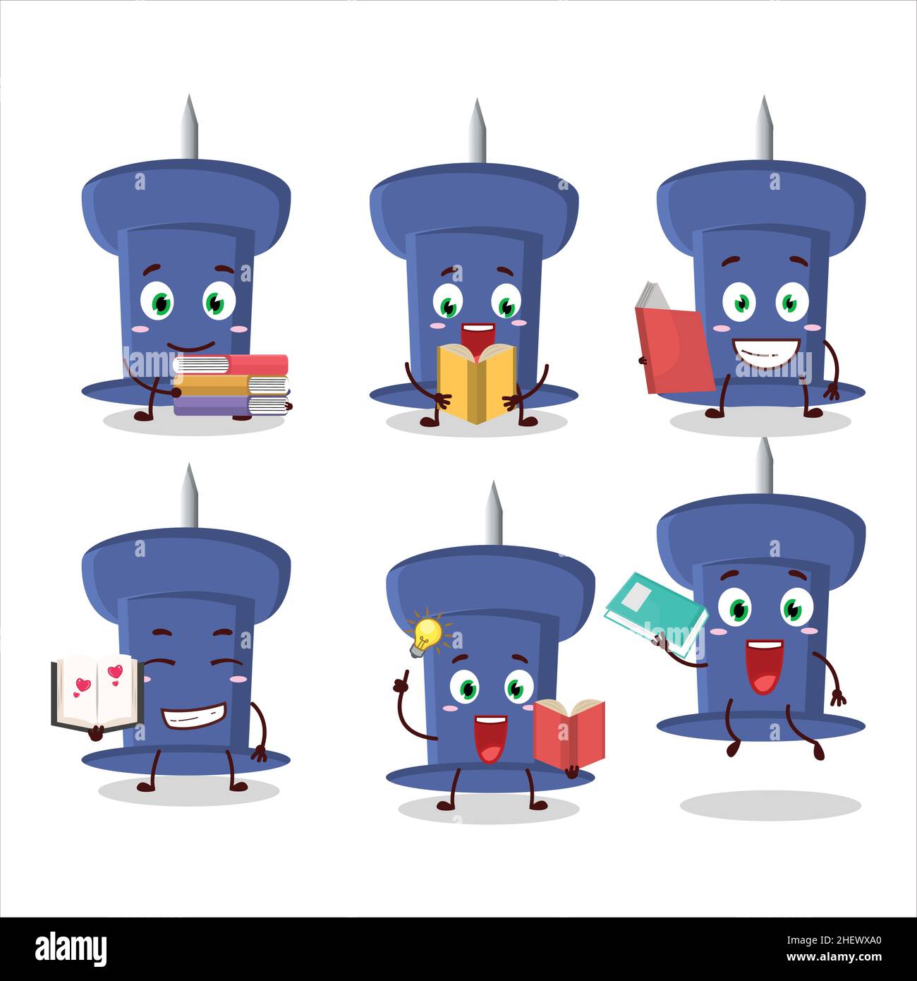 A picture of blue push pin cartoon character concept reading an amusing ...