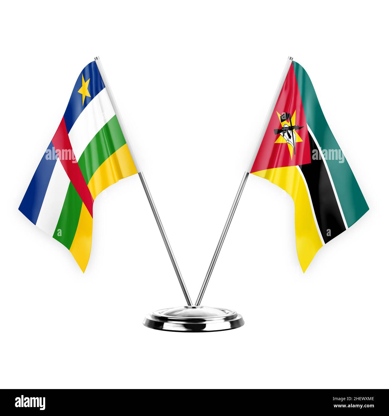 Two table flags isolated on white background 3d illustration, central ...