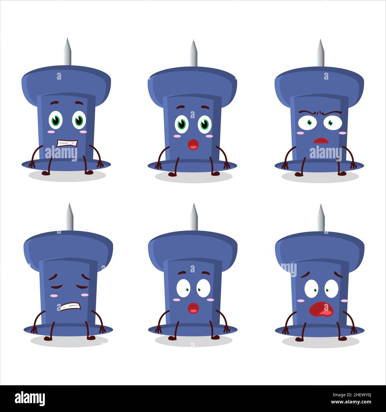 Character cartoon of blue push pin with scared expression. Vector ...