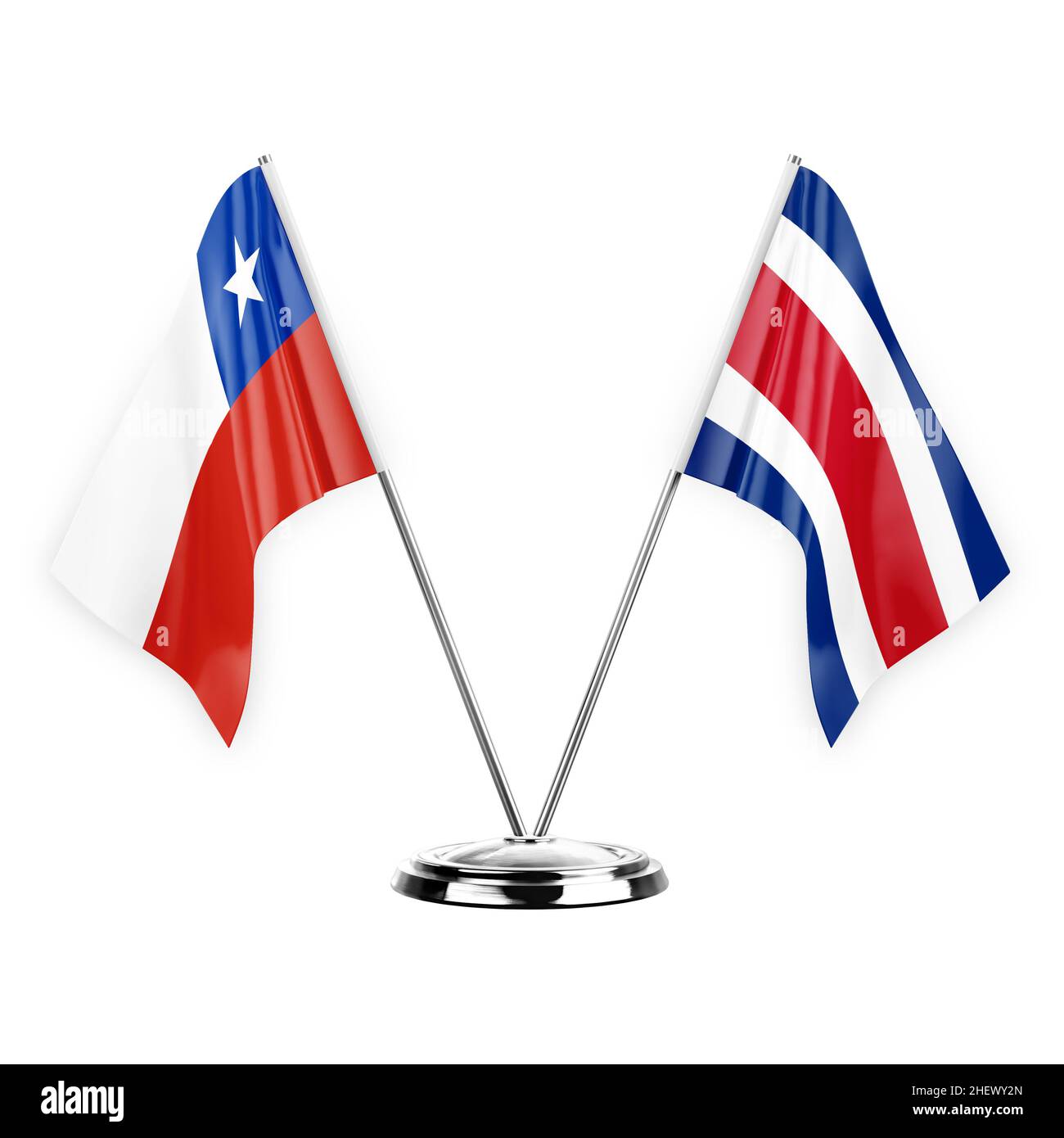 Two table flags isolated on white background 3d illustration, chile and ...