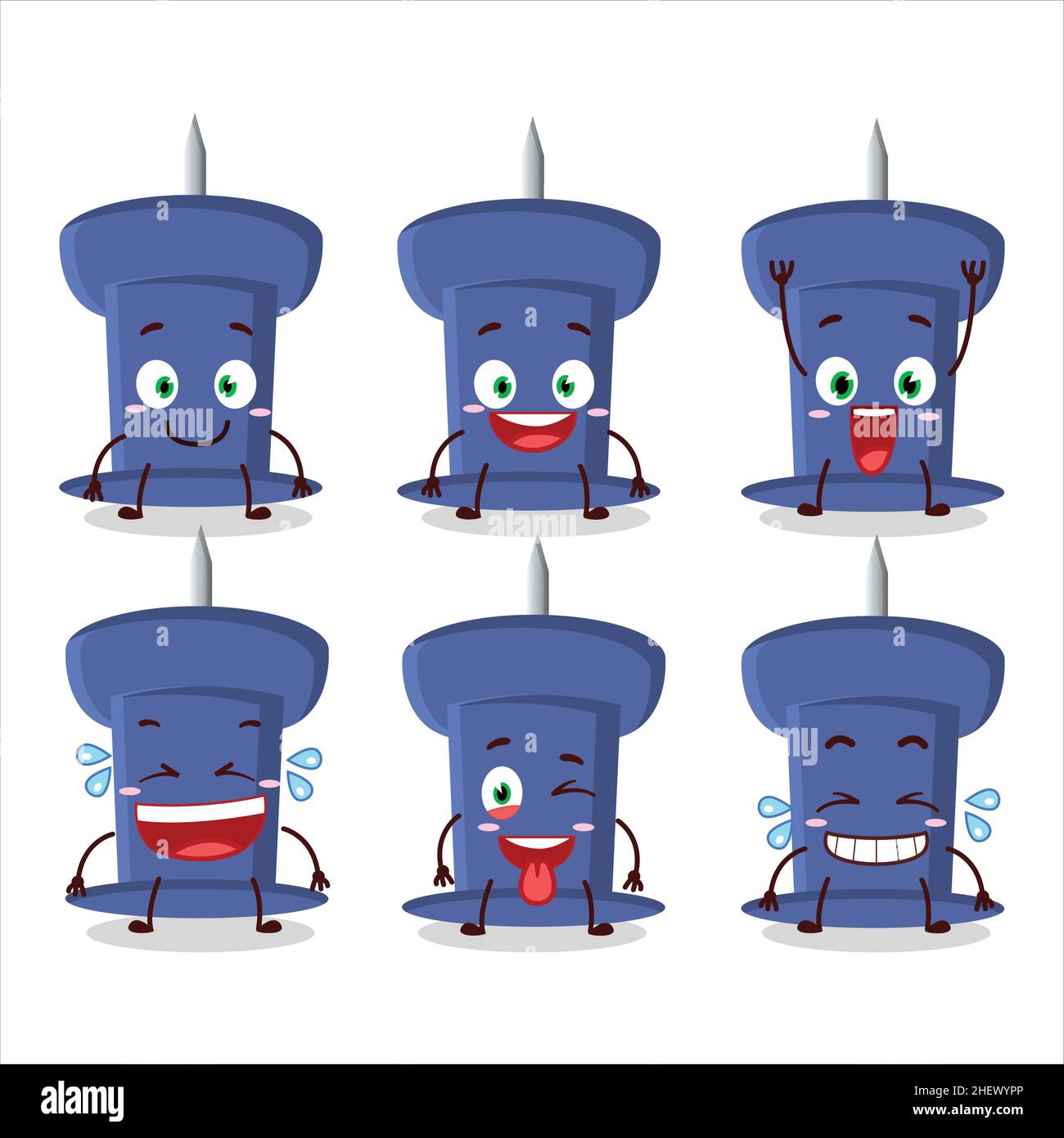 Cartoon character of blue push pin with smile expression. Vector ...