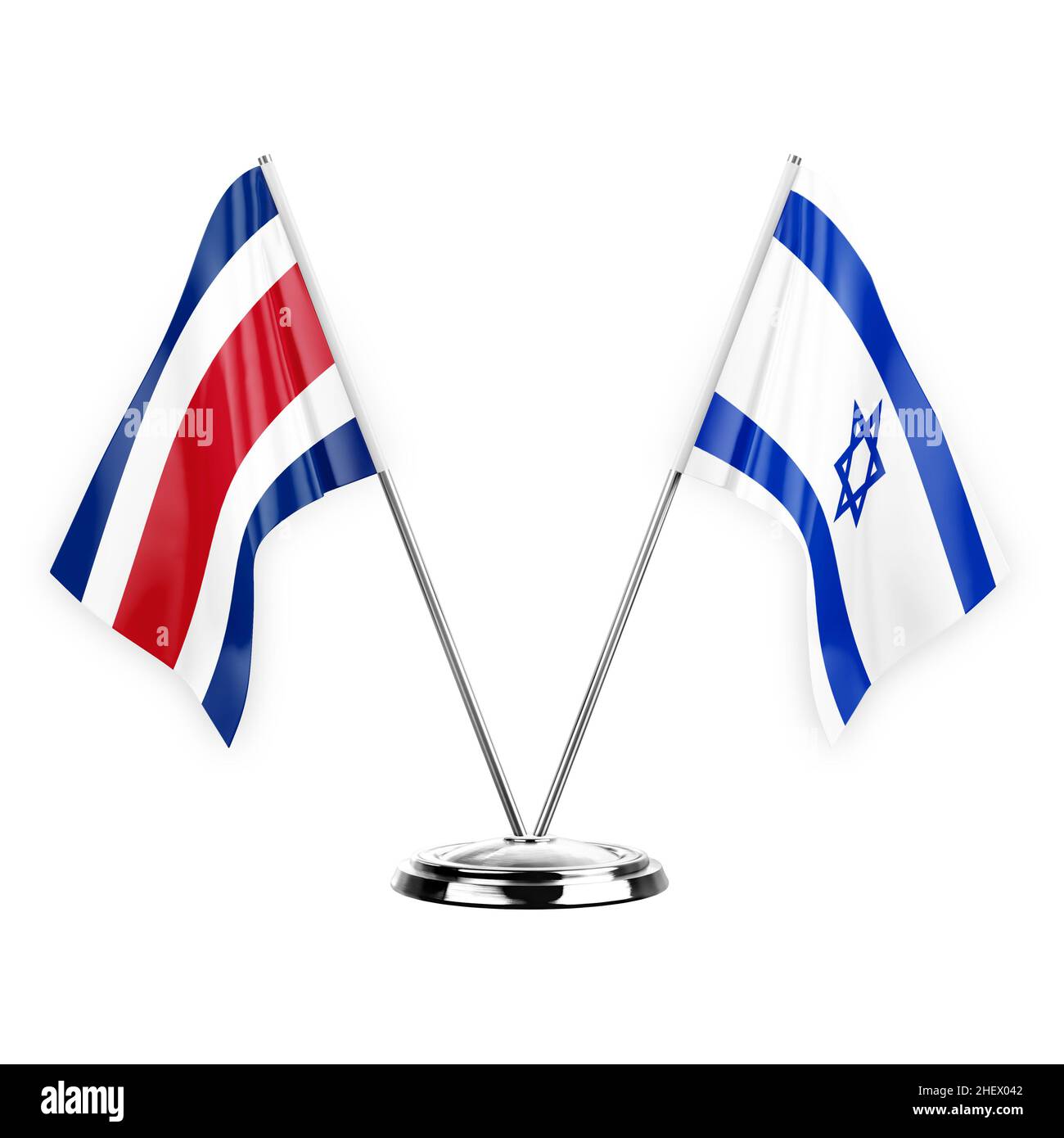 Two table flags isolated on white background 3d illustration, costa ...