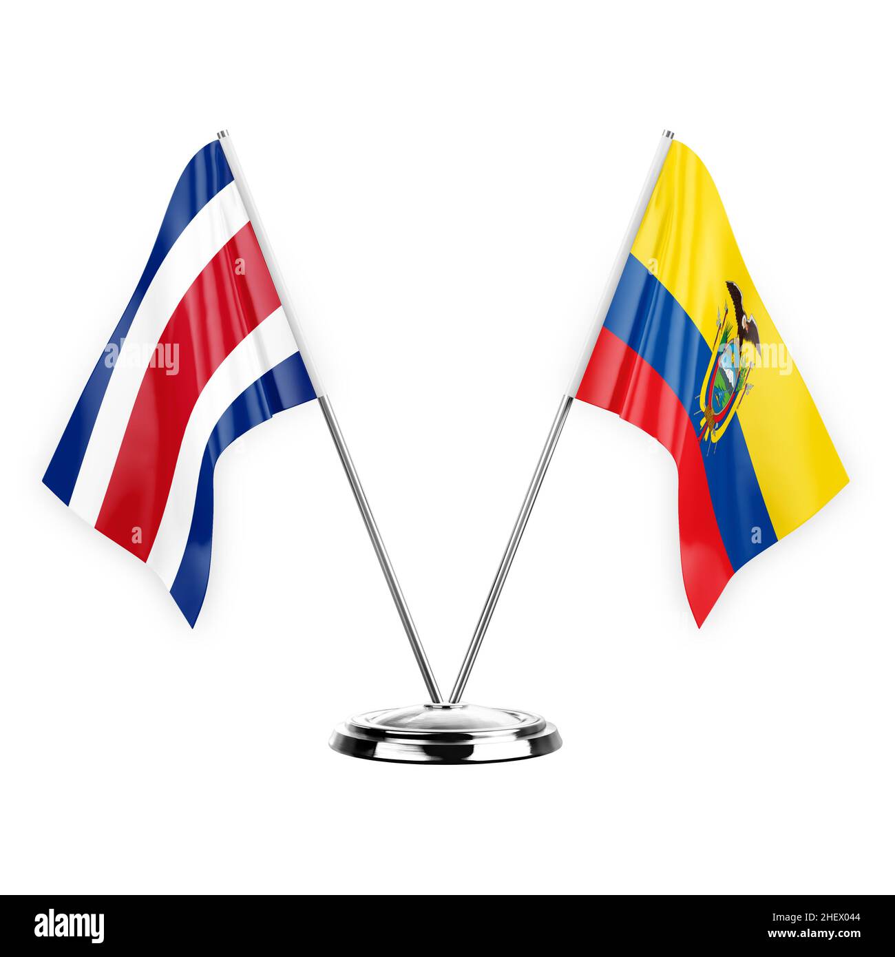 Two table flags isolated on white background 3d illustration, costa ...