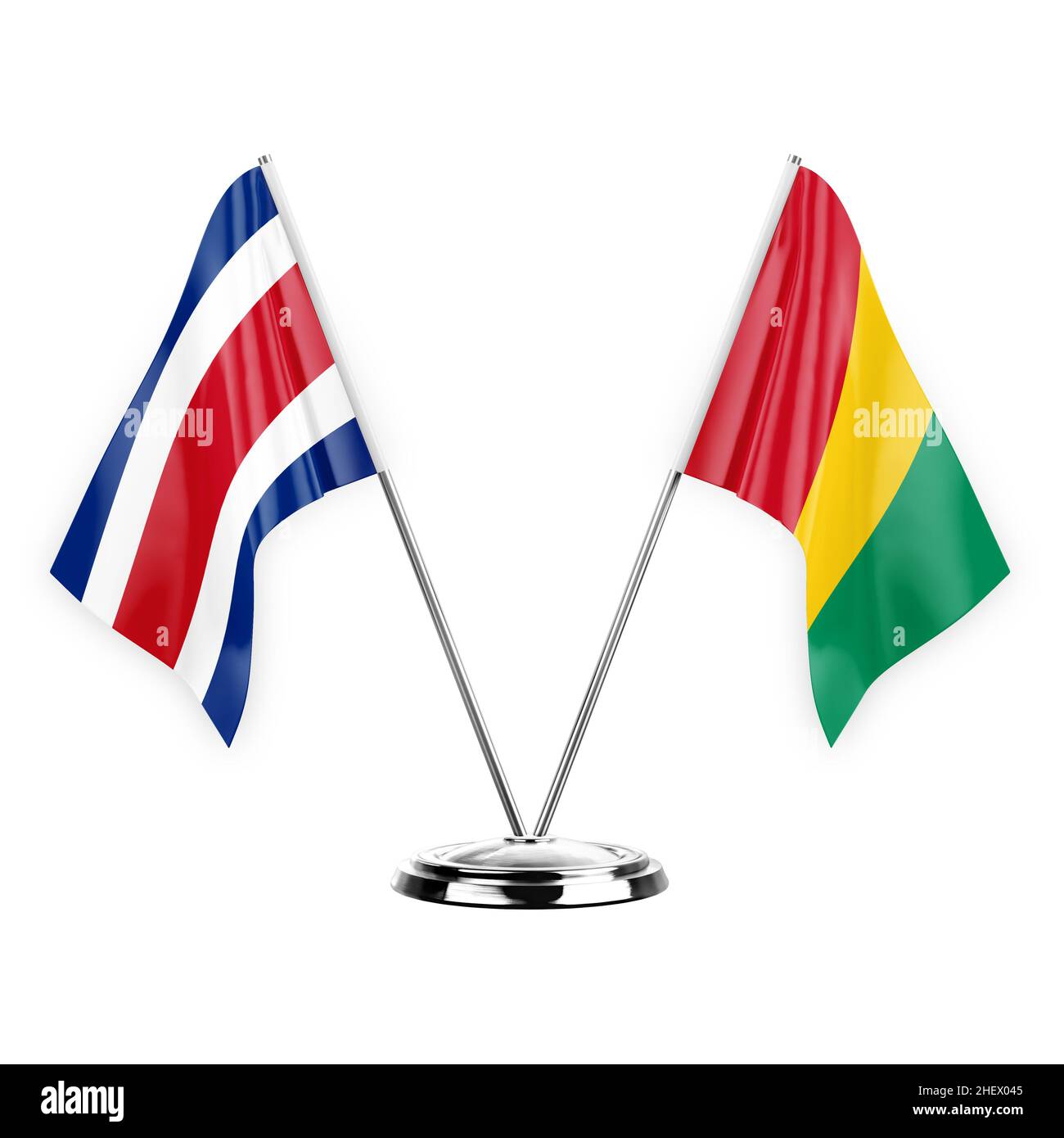 Two table flags isolated on white background 3d illustration, costa ...