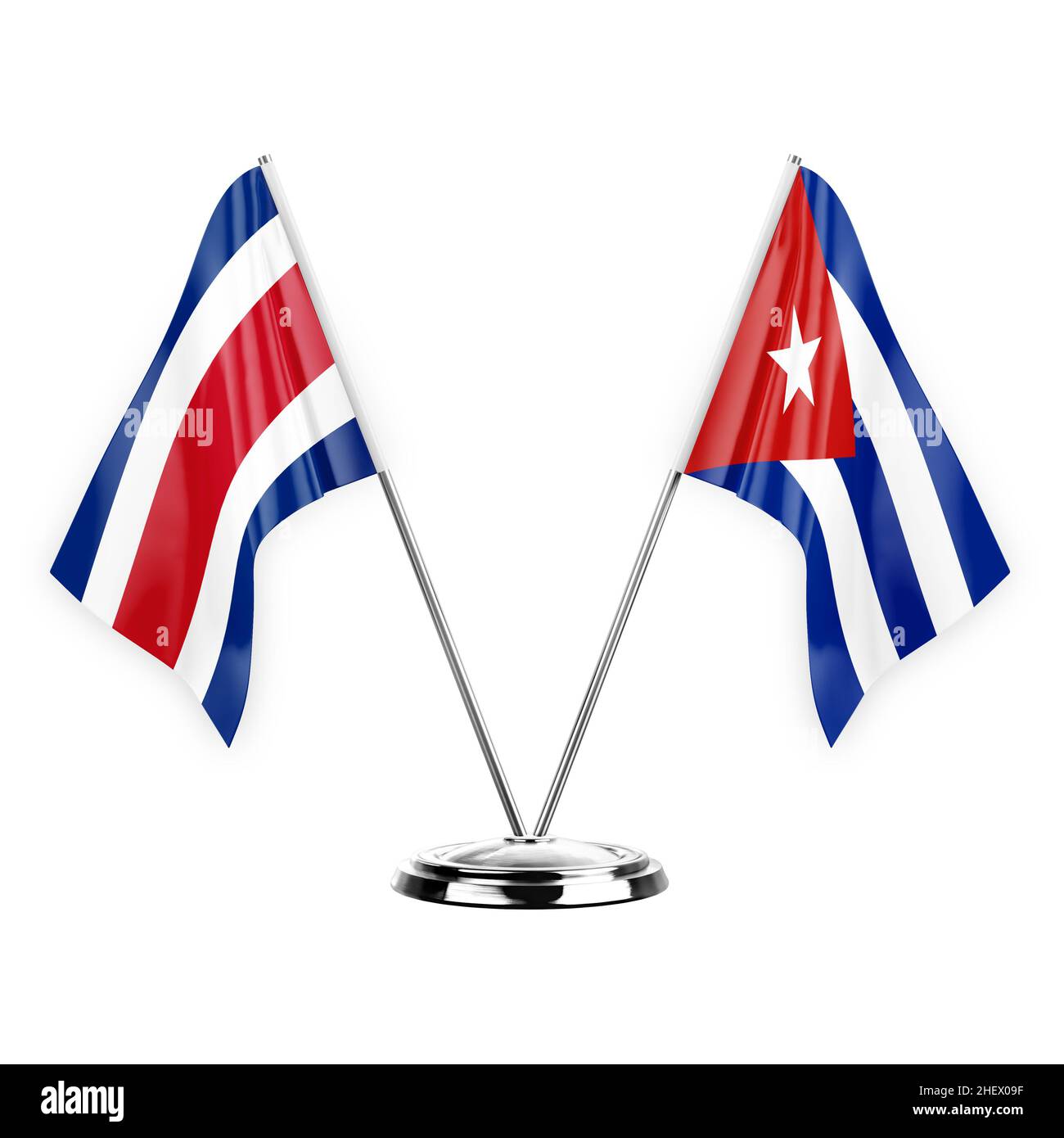 Two table flags isolated on white background 3d illustration, costa ...