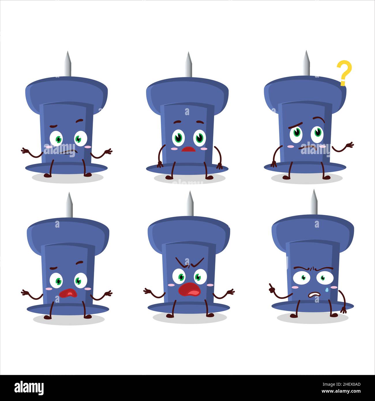 Cartoon character of blue push pin with what expression. Vector ...