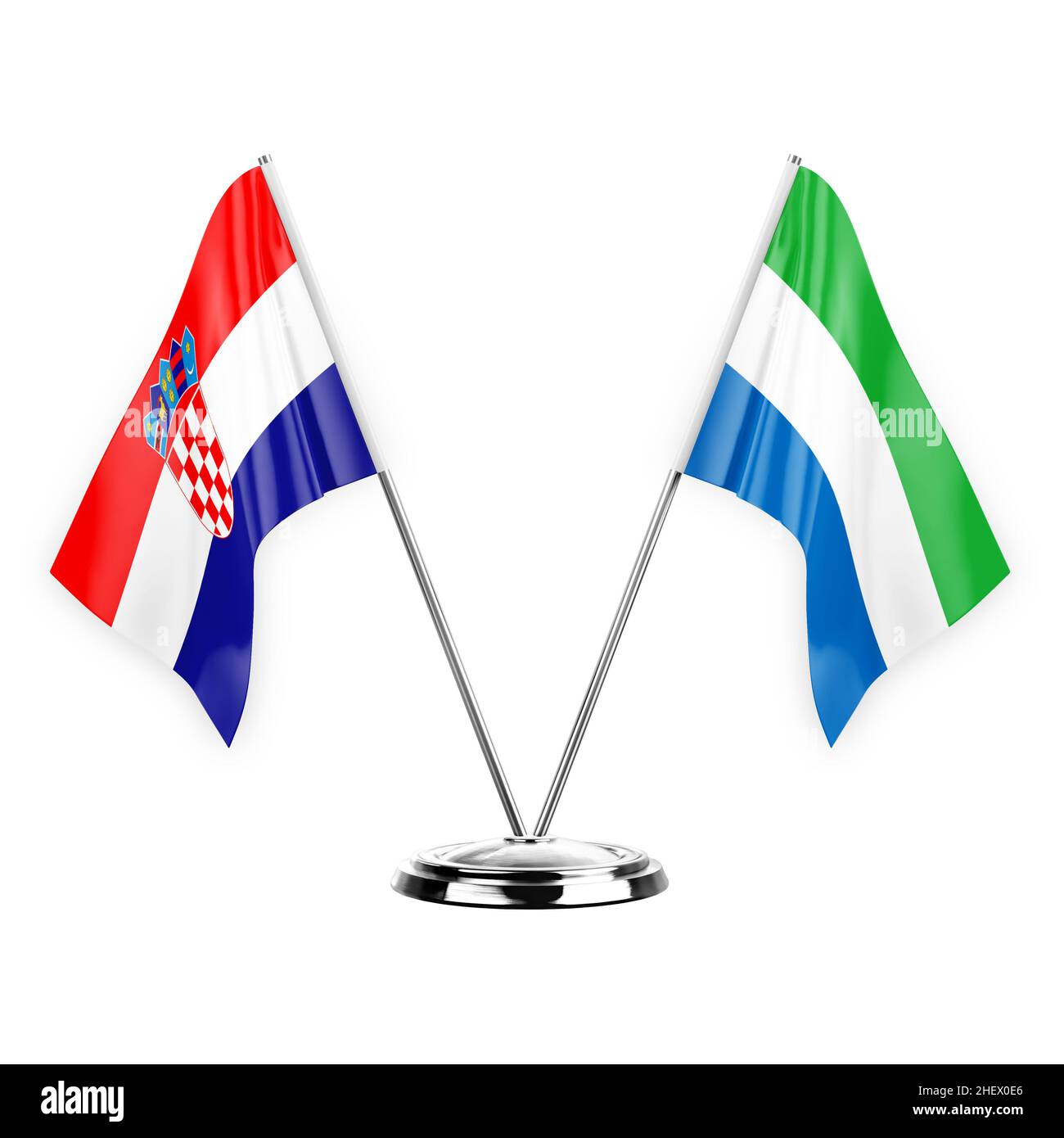 Two table flags isolated on white background 3d illustration, croatia ...