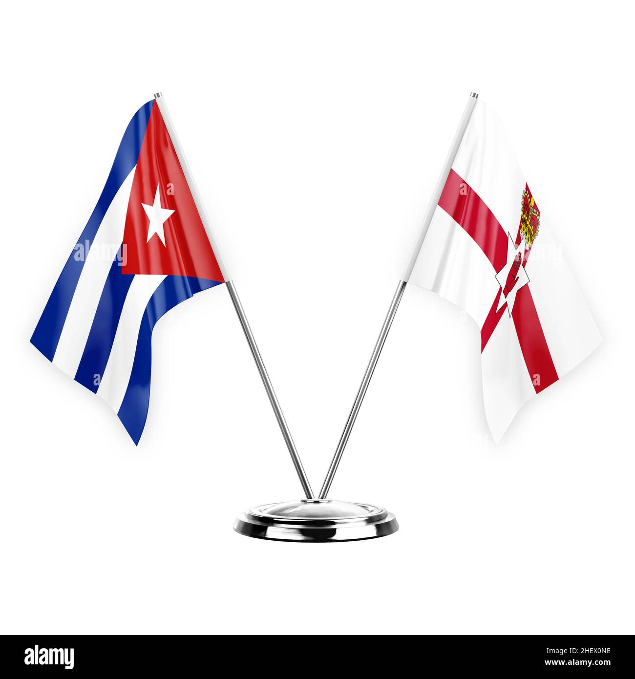 Two table flags isolated on white background 3d illustration, cuba and ...