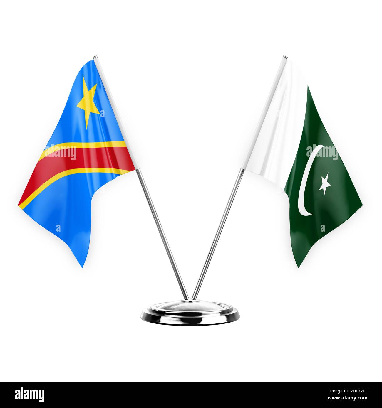 Two table flags isolated on white background 3d illustration, dr congo ...