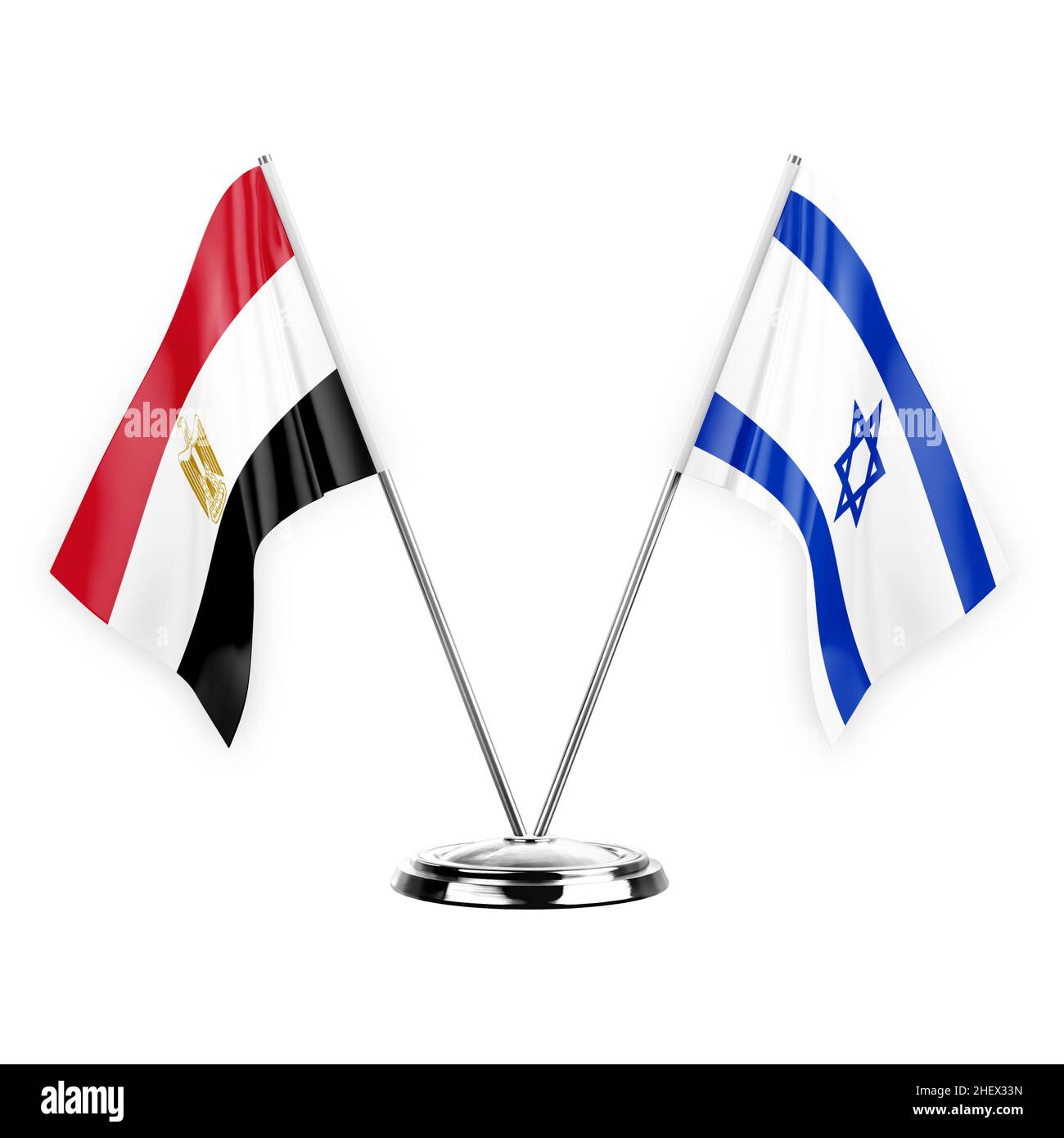 Two table flags isolated on white background 3d illustration, egypt and ...