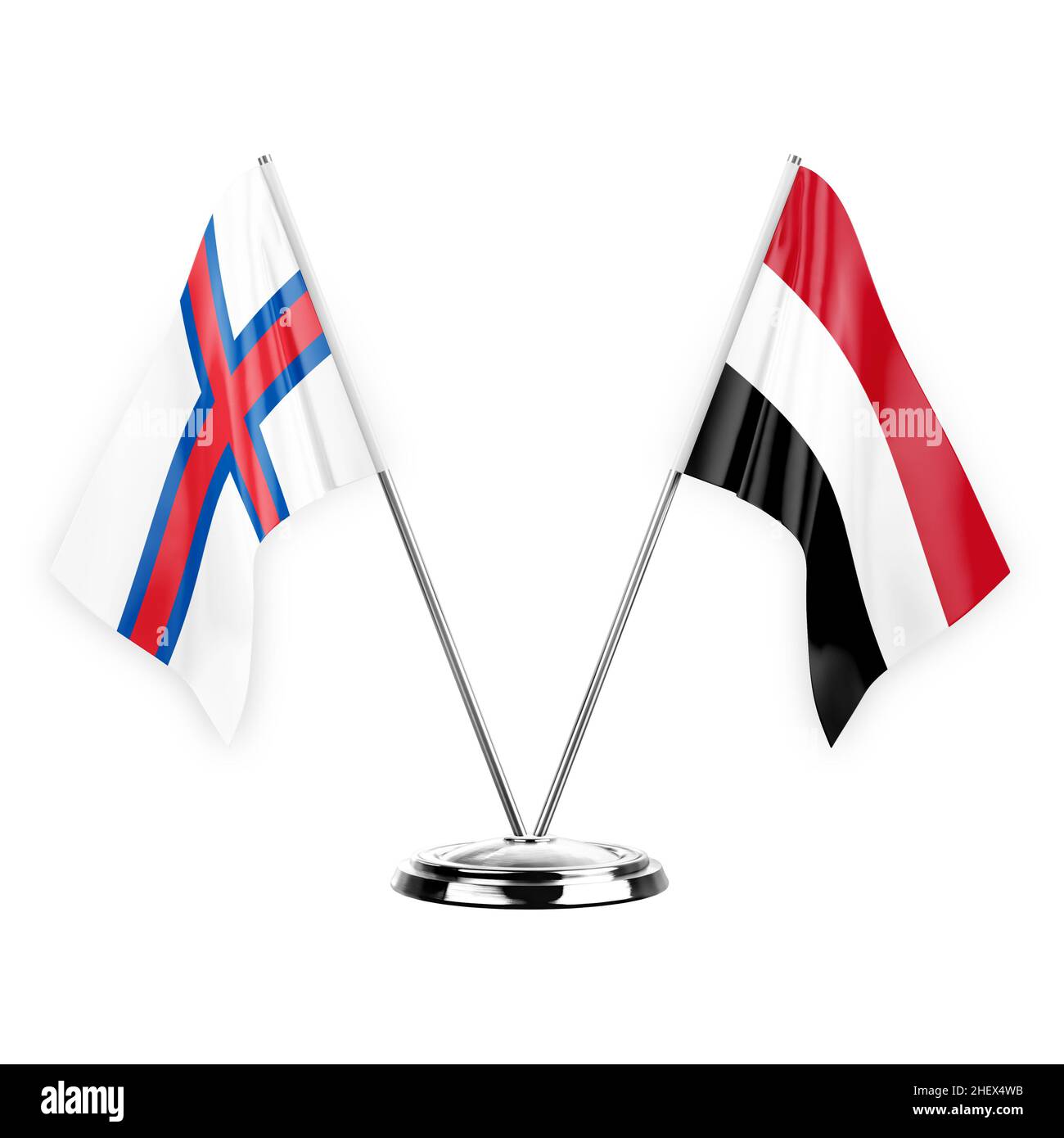Two table flags isolated on white background 3d illustration, faroe ...