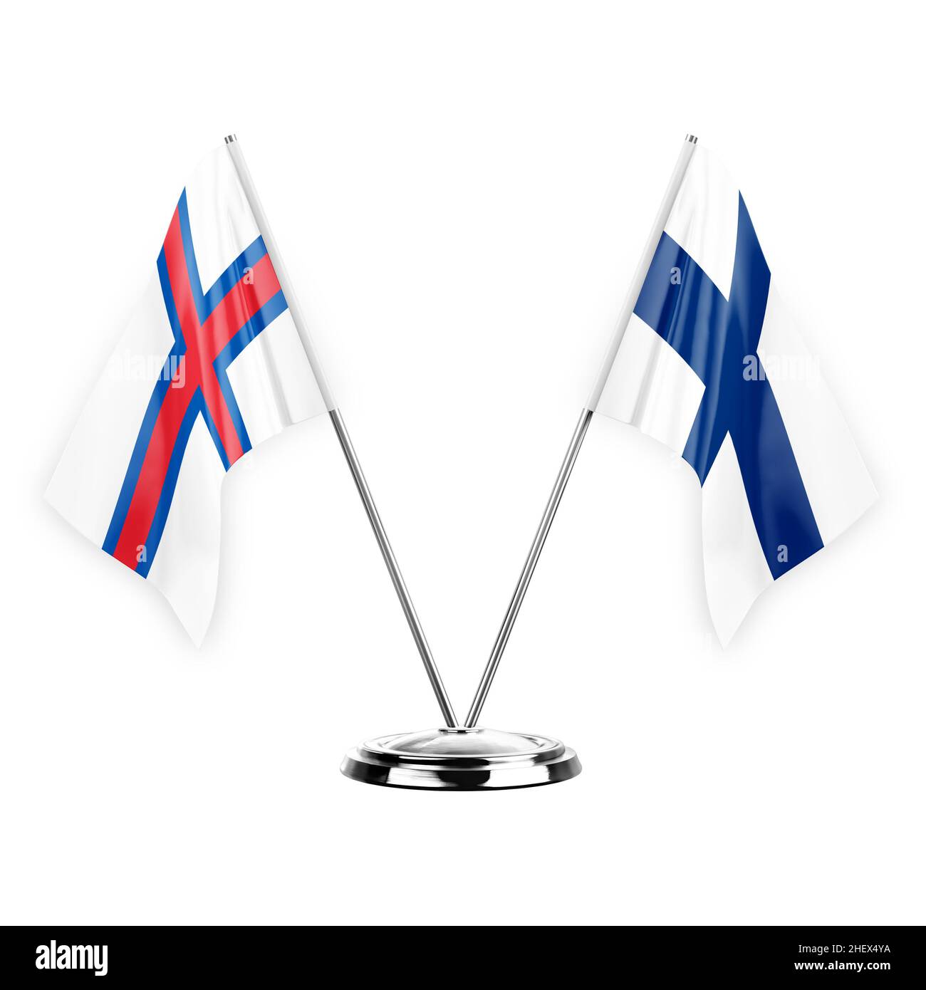 Two table flags isolated on white background 3d illustration, faroe ...
