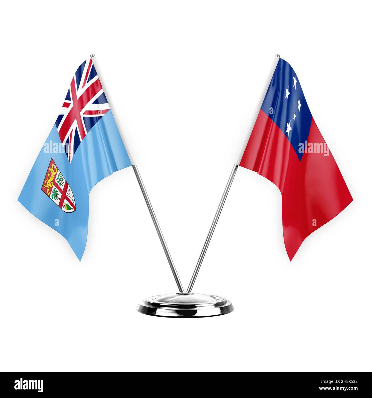 Two table flags isolated on white background 3d illustration, fiji and ...