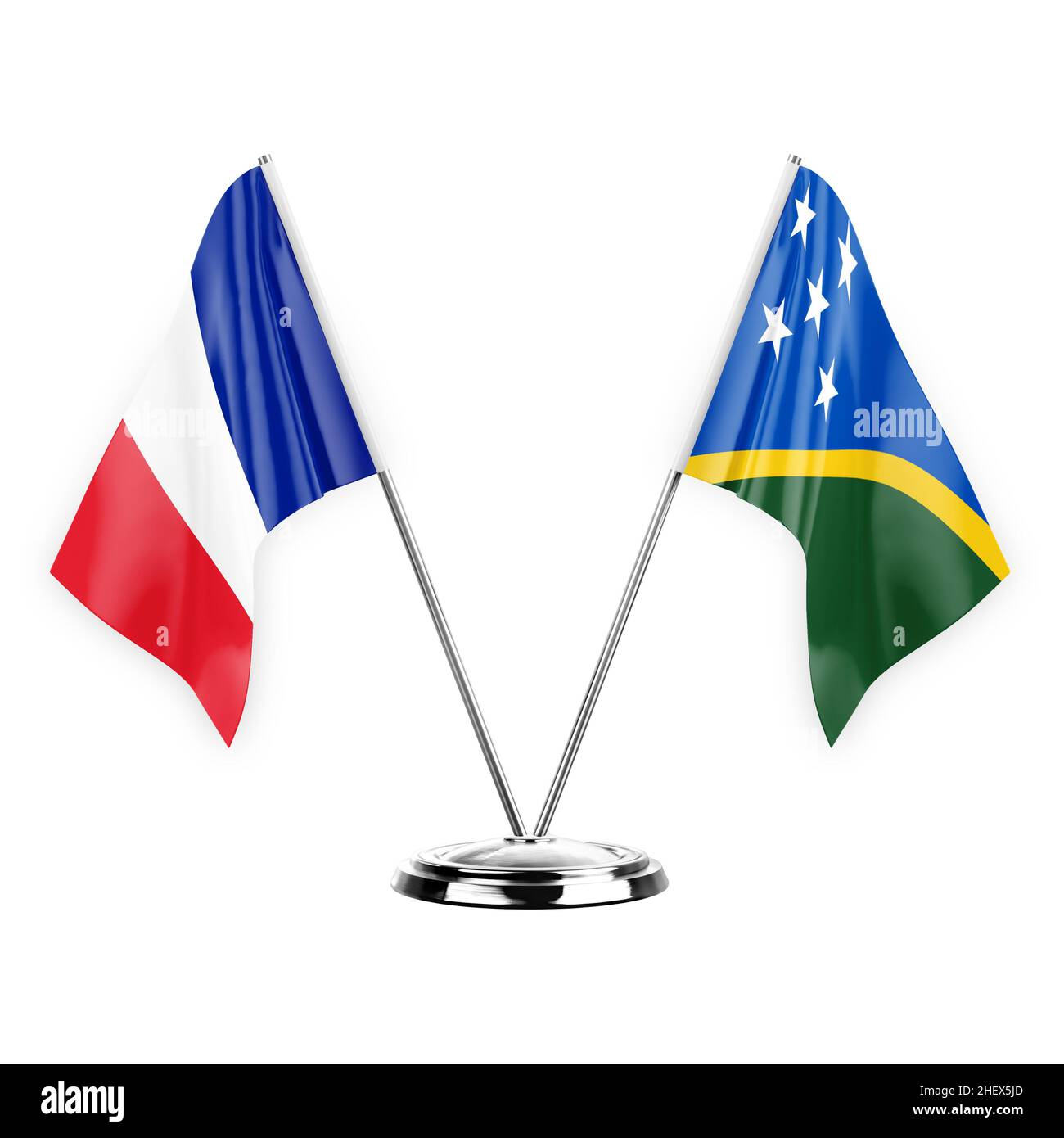 Two table flags isolated on white background 3d illustration, france ...
