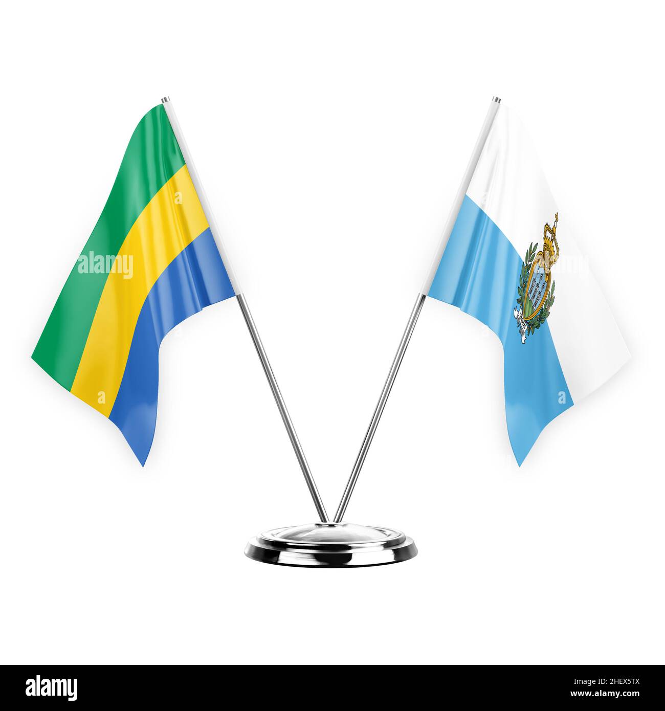 Two table flags isolated on white background 3d illustration, gabon and ...