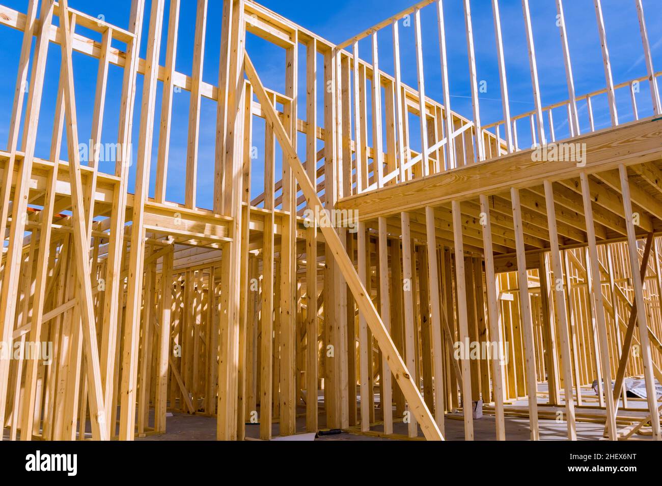 Framing beam of new house under construction home framing Stock Photo ...