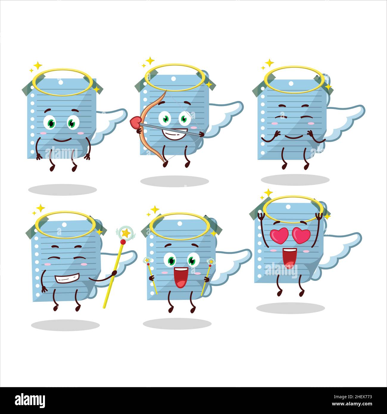 Blue sticky notes cartoon designs as a cute angel character. Vector ...