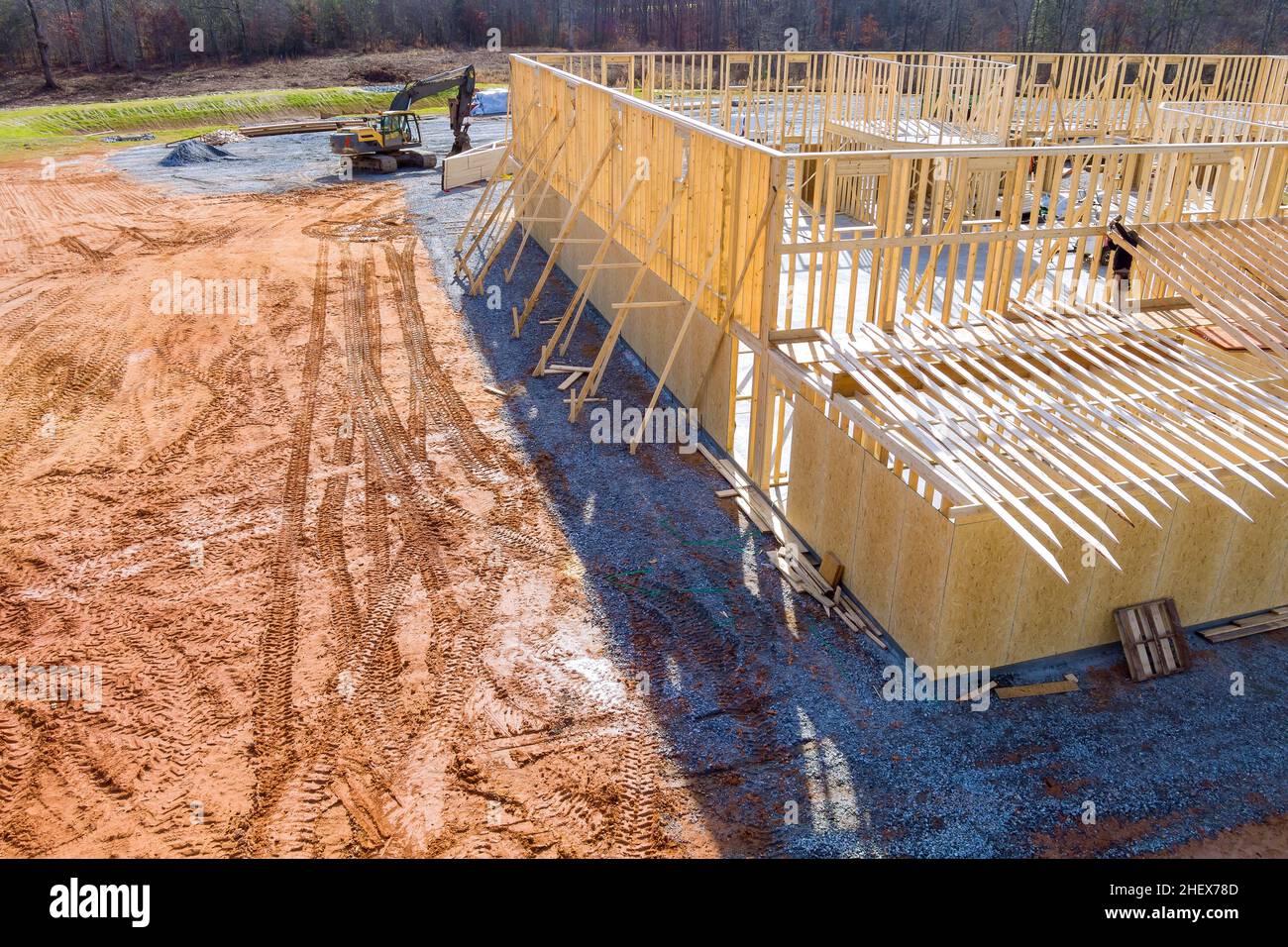 Framing beam of new house under construction home framing Stock Photo ...