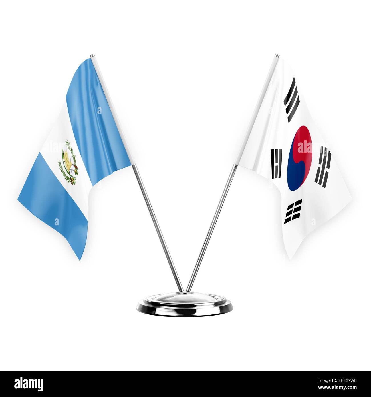Two table flags isolated on white background 3d illustration, guatemala ...