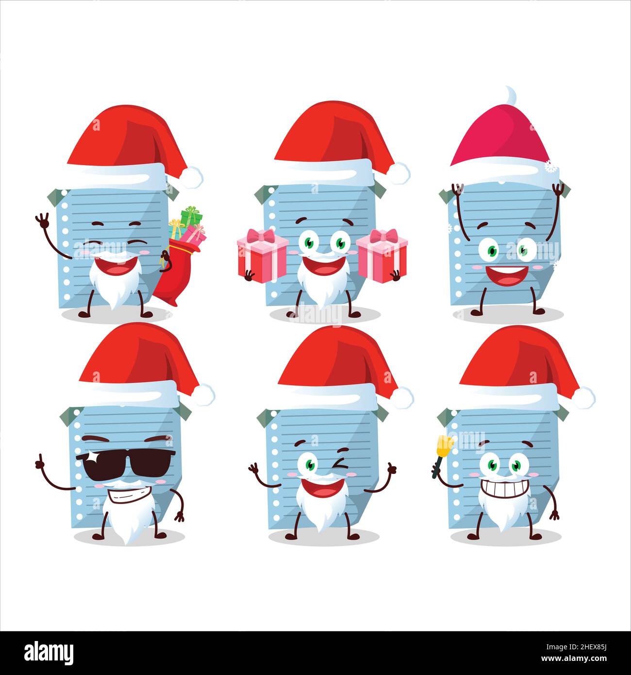 Santa Claus emoticons with blue sticky notes cartoon character. Vector ...