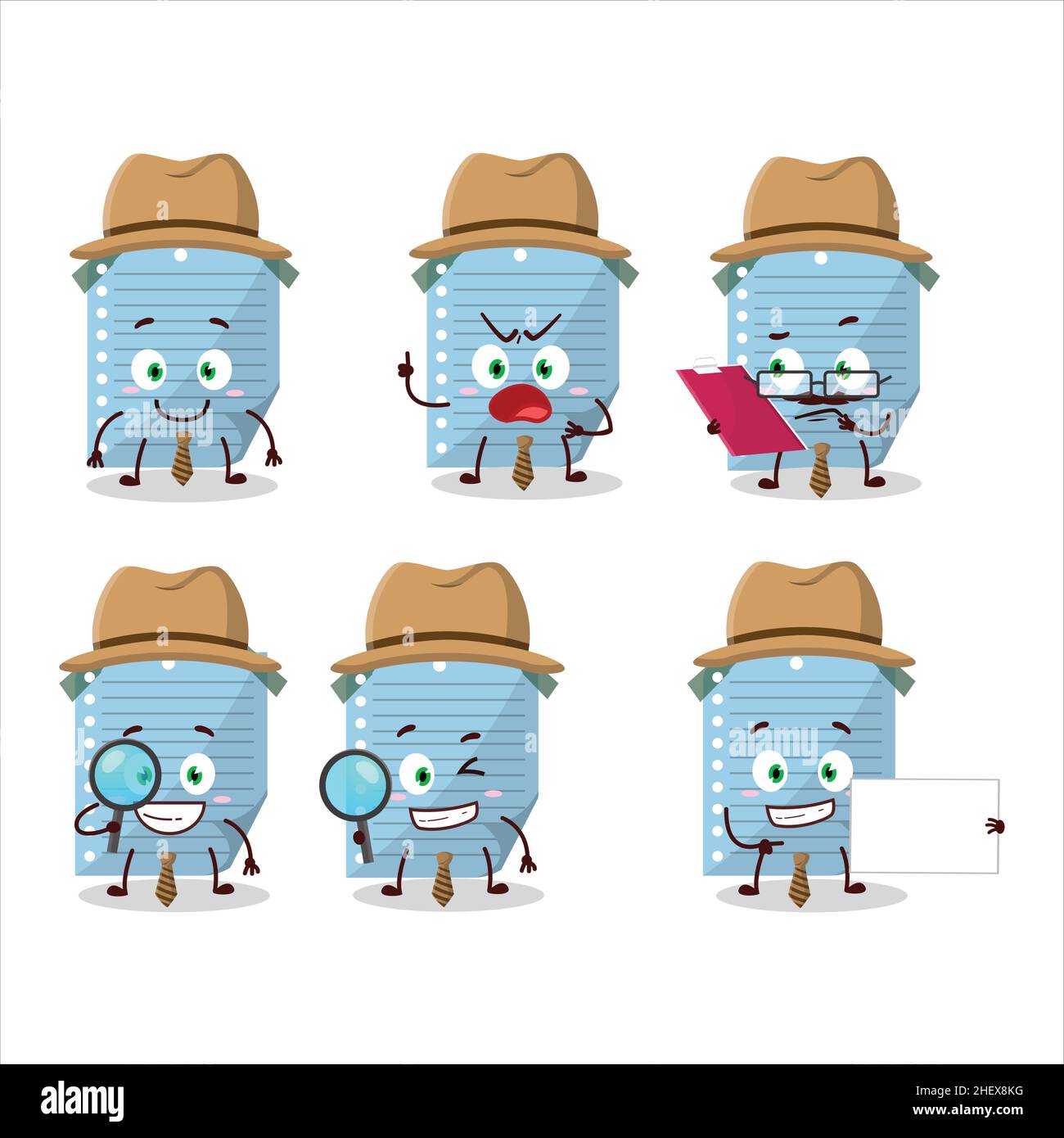 Detective blue sticky notes cute cartoon character holding magnifying ...