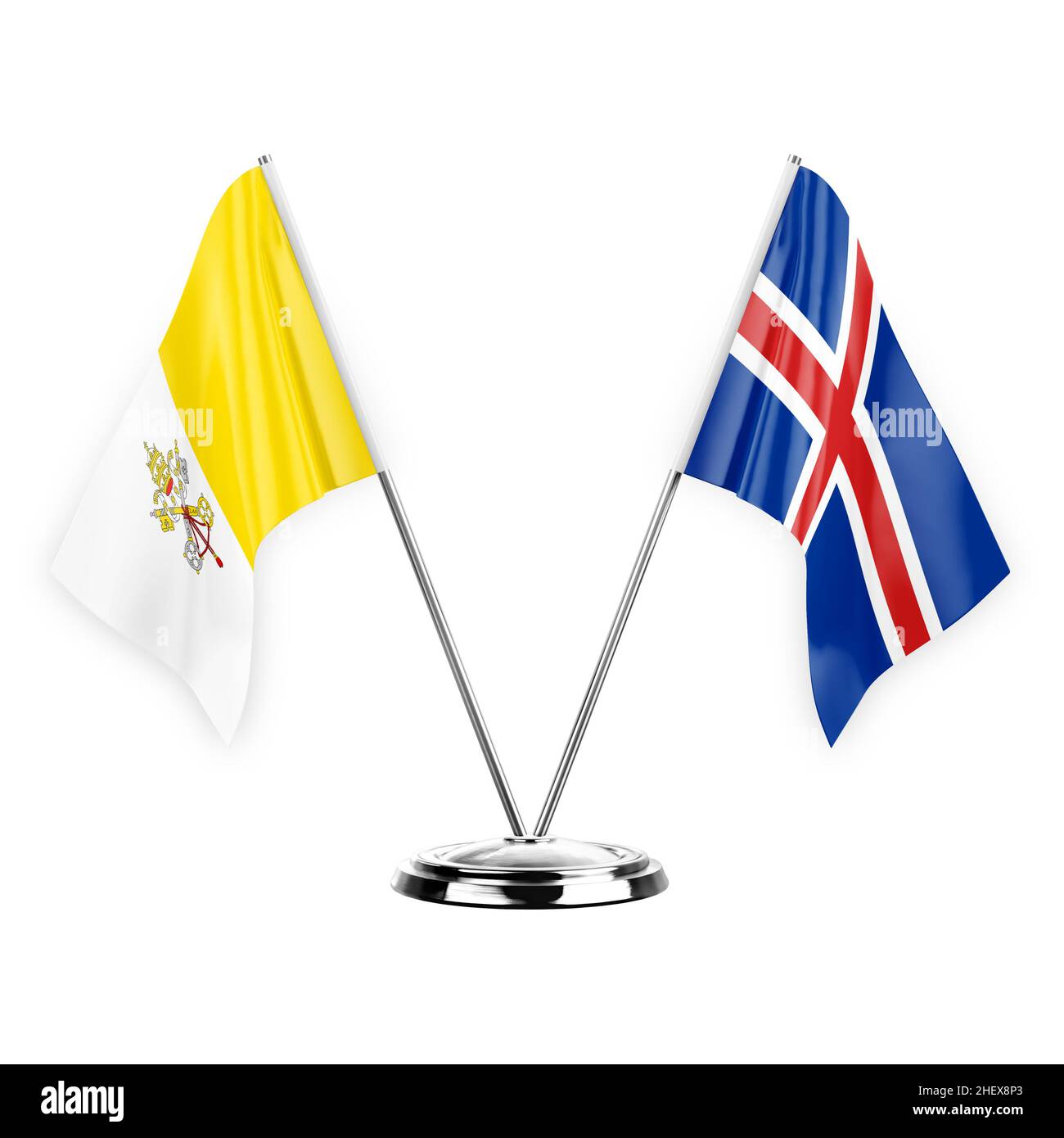 Two table flags isolated on white background 3d illustration, holy see ...