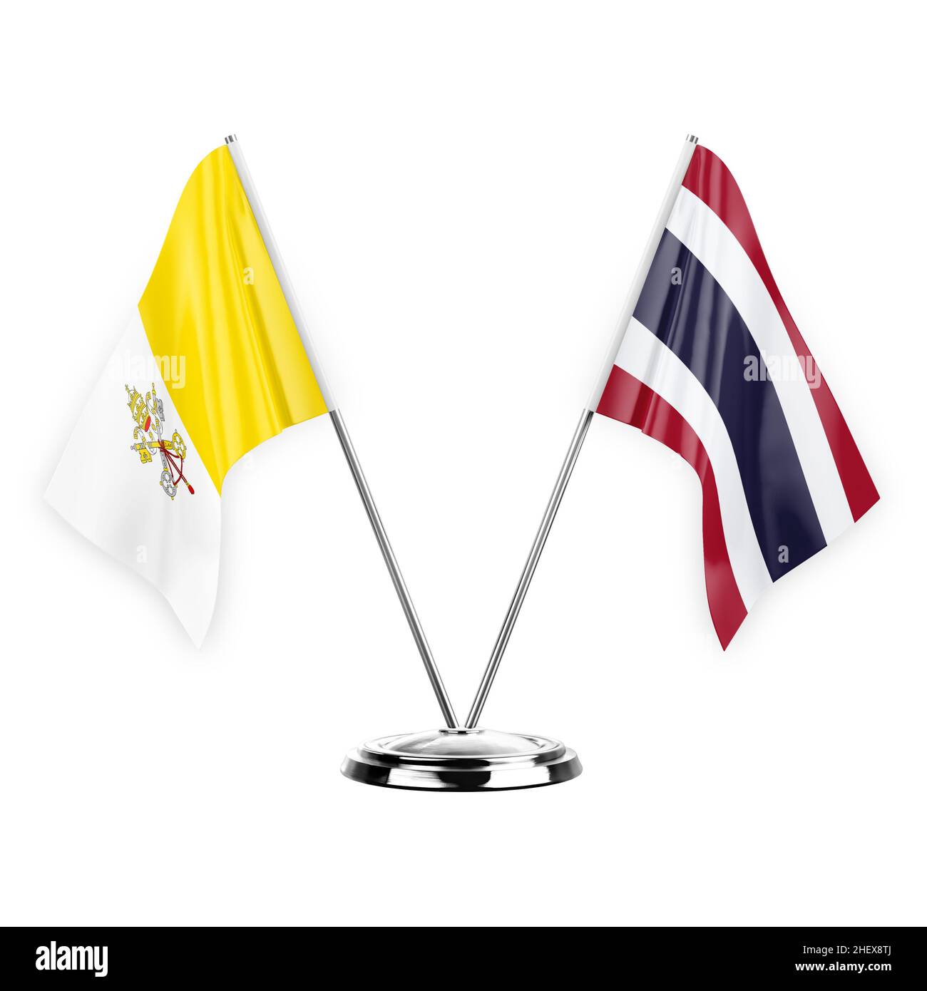 Two table flags isolated on white background 3d illustration, holy see ...