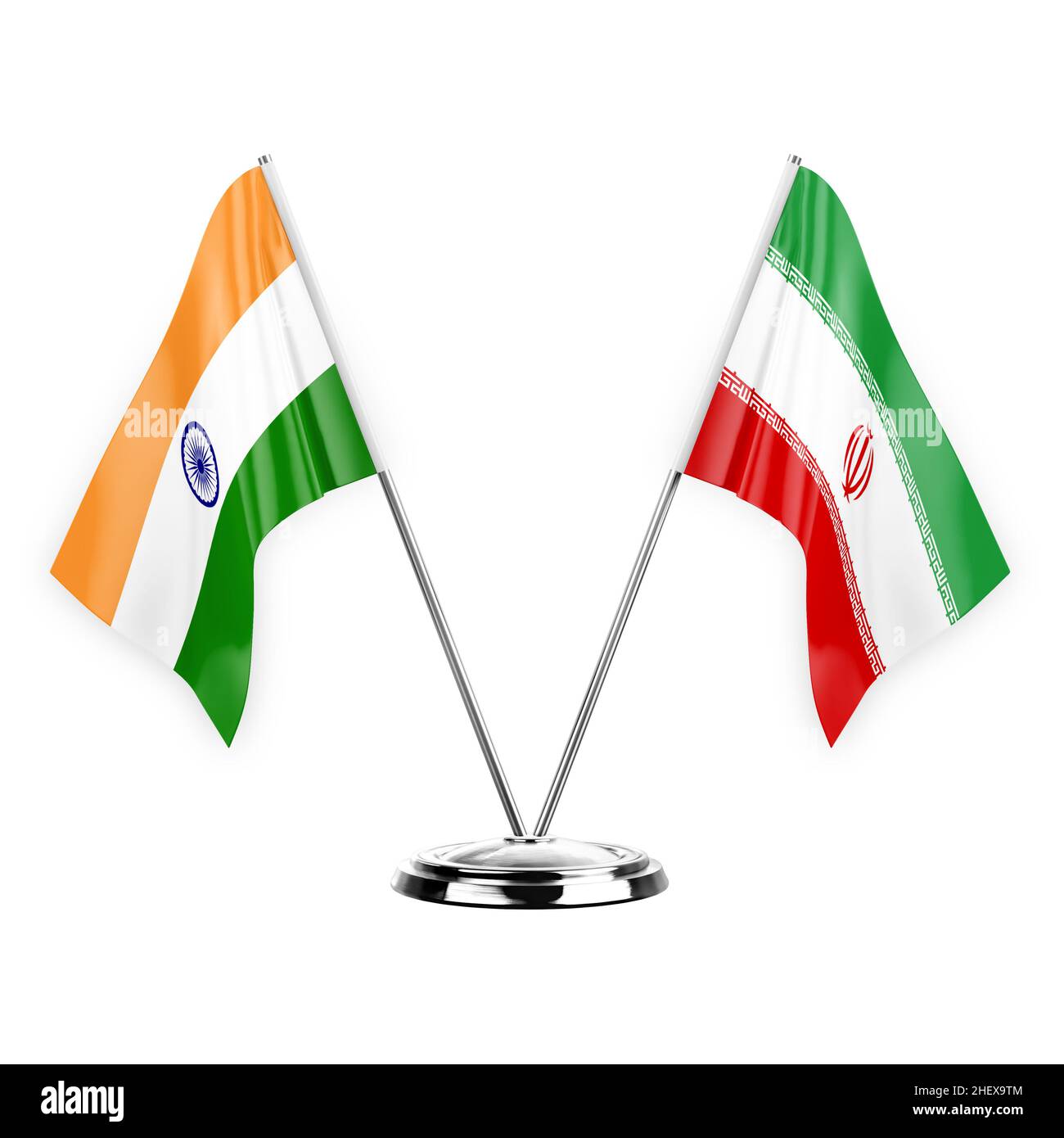 Two table flags isolated on white background 3d illustration, india and ...