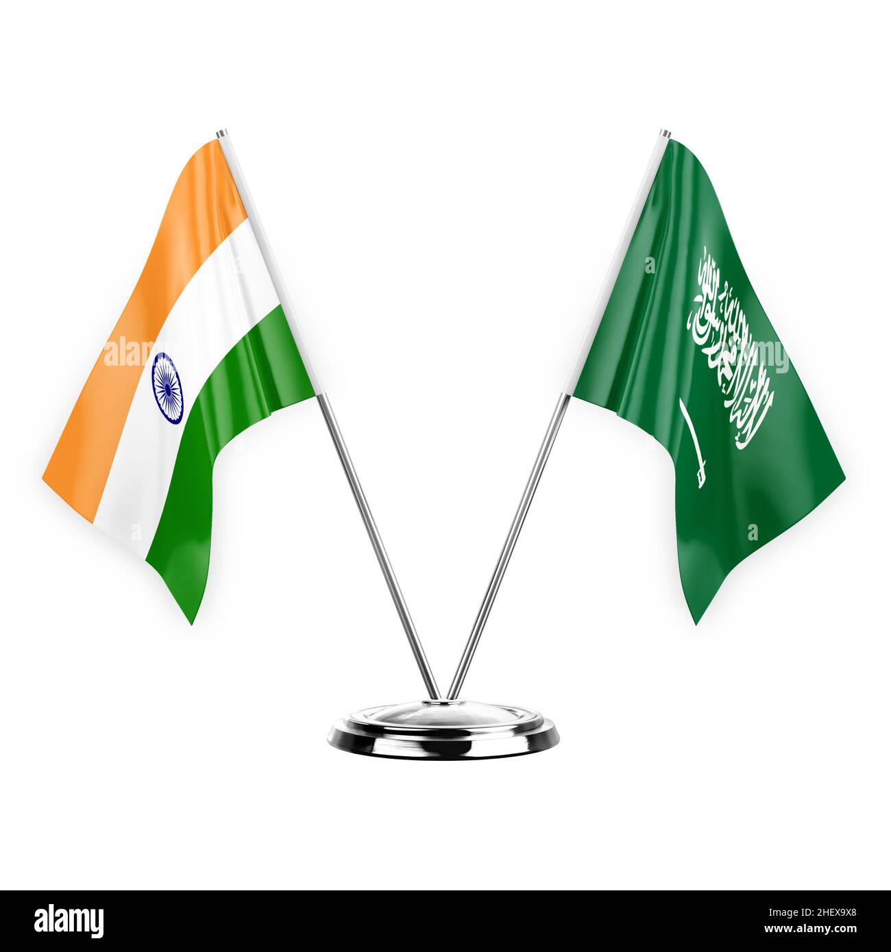 Two table flags isolated on white background 3d illustration, india and ...