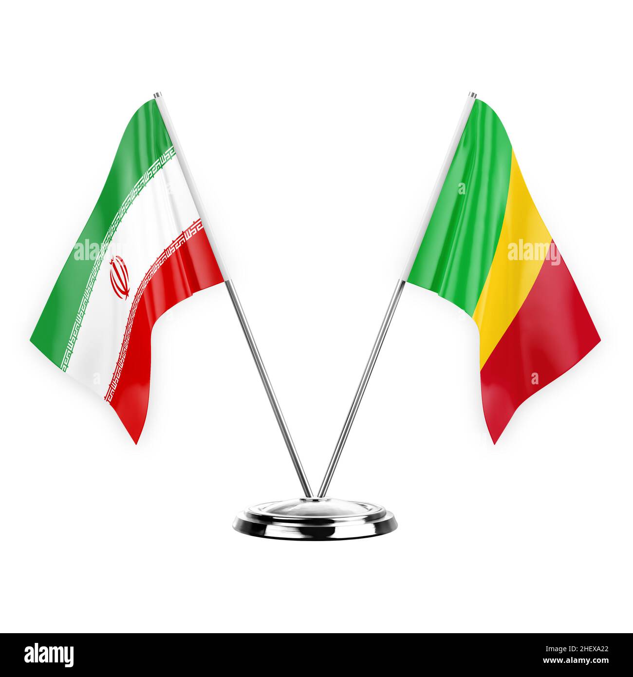 Two table flags isolated on white background 3d illustration, indonesia ...