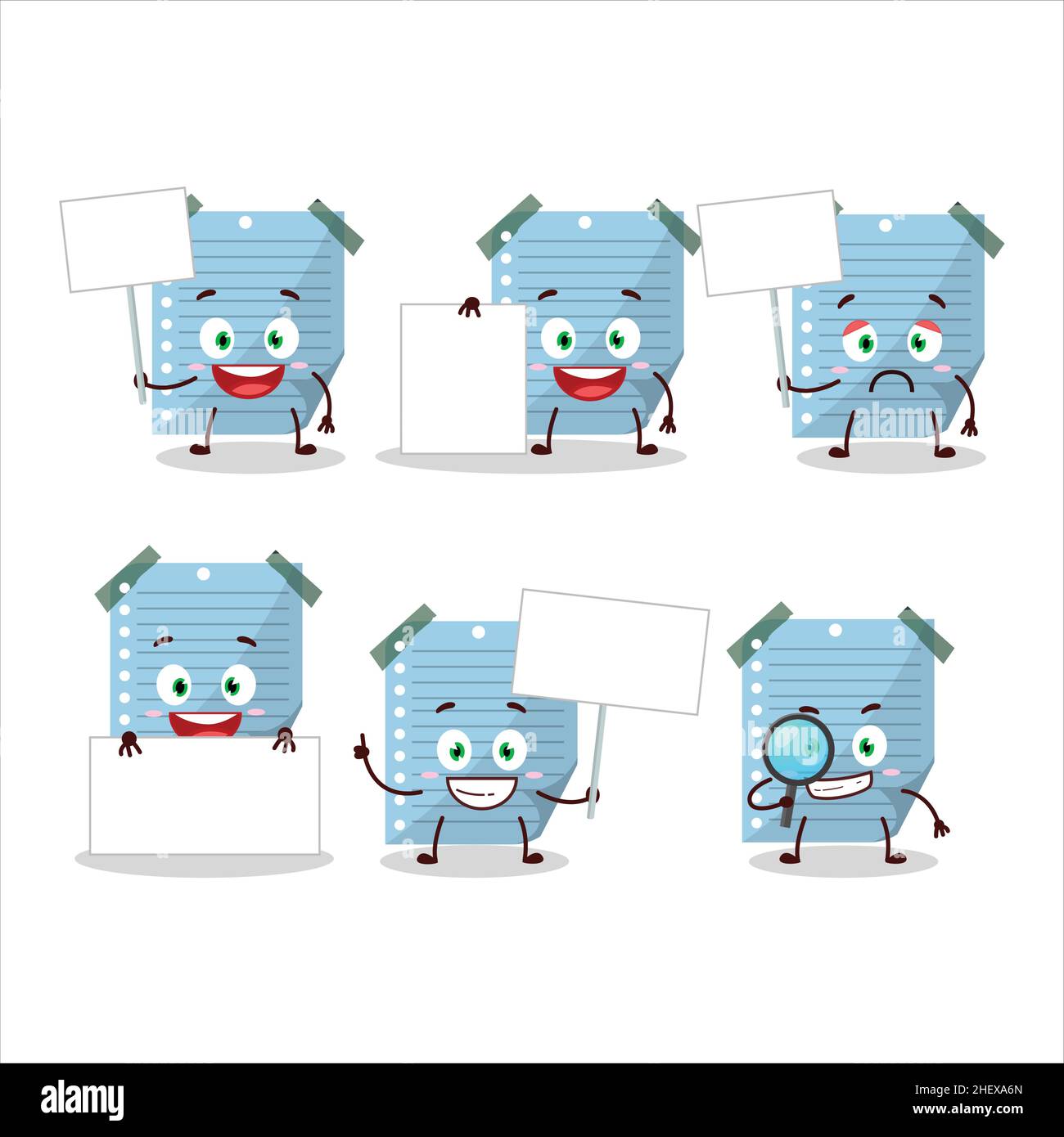 Blue sticky notes cartoon character bring information board. Vector ...