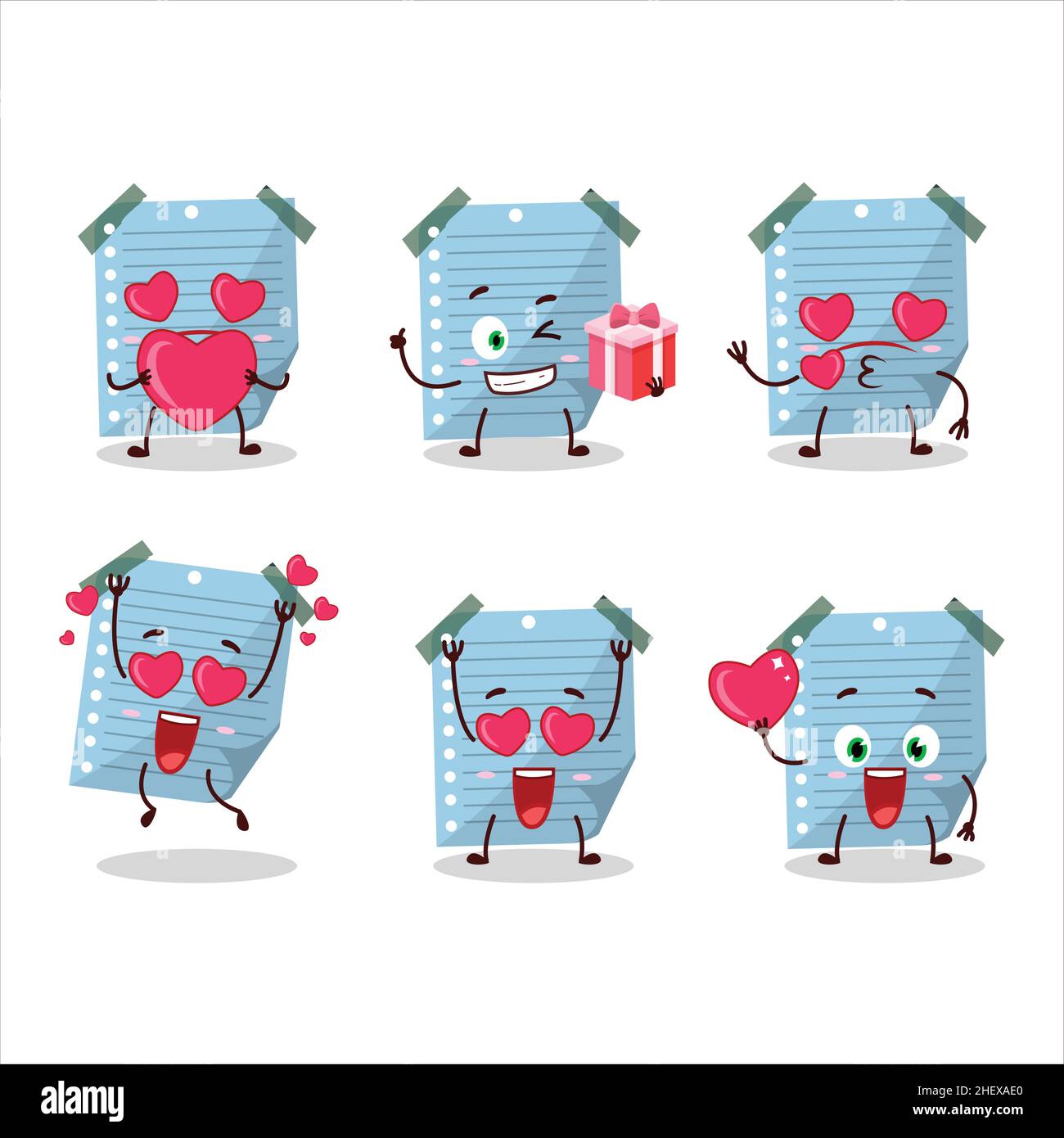 Blue sticky notes cartoon character with love cute emoticon. Vector ...