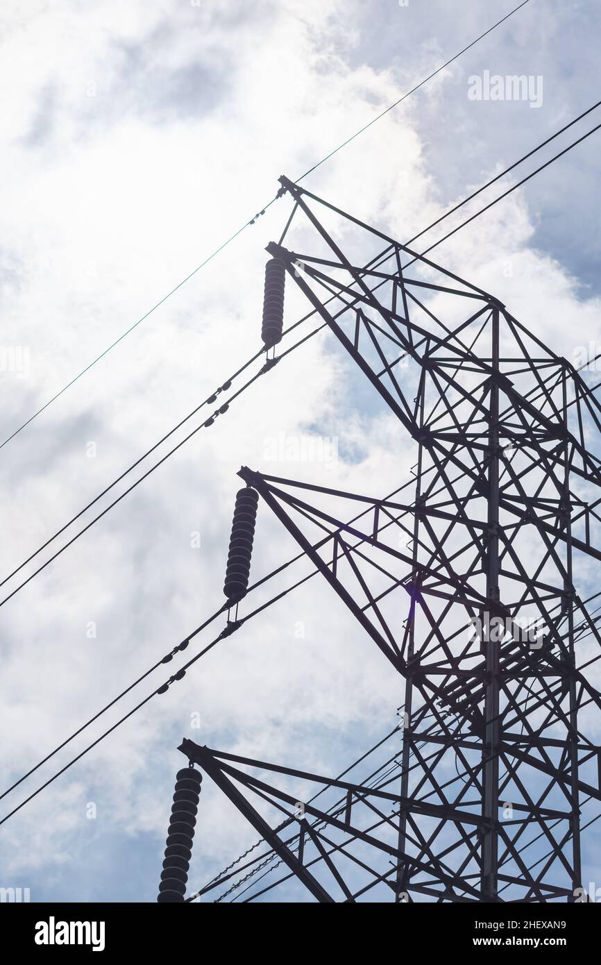 A massive and tall metal frame for electrical tower distribute the ...