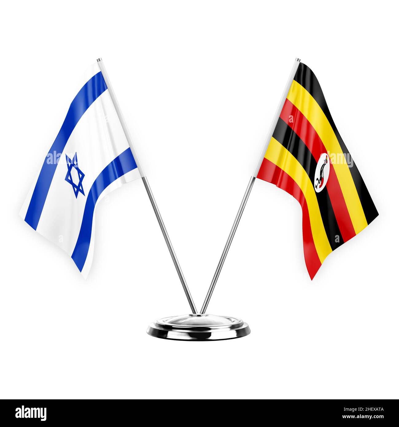 Two table flags isolated on white background 3d illustration, israel ...