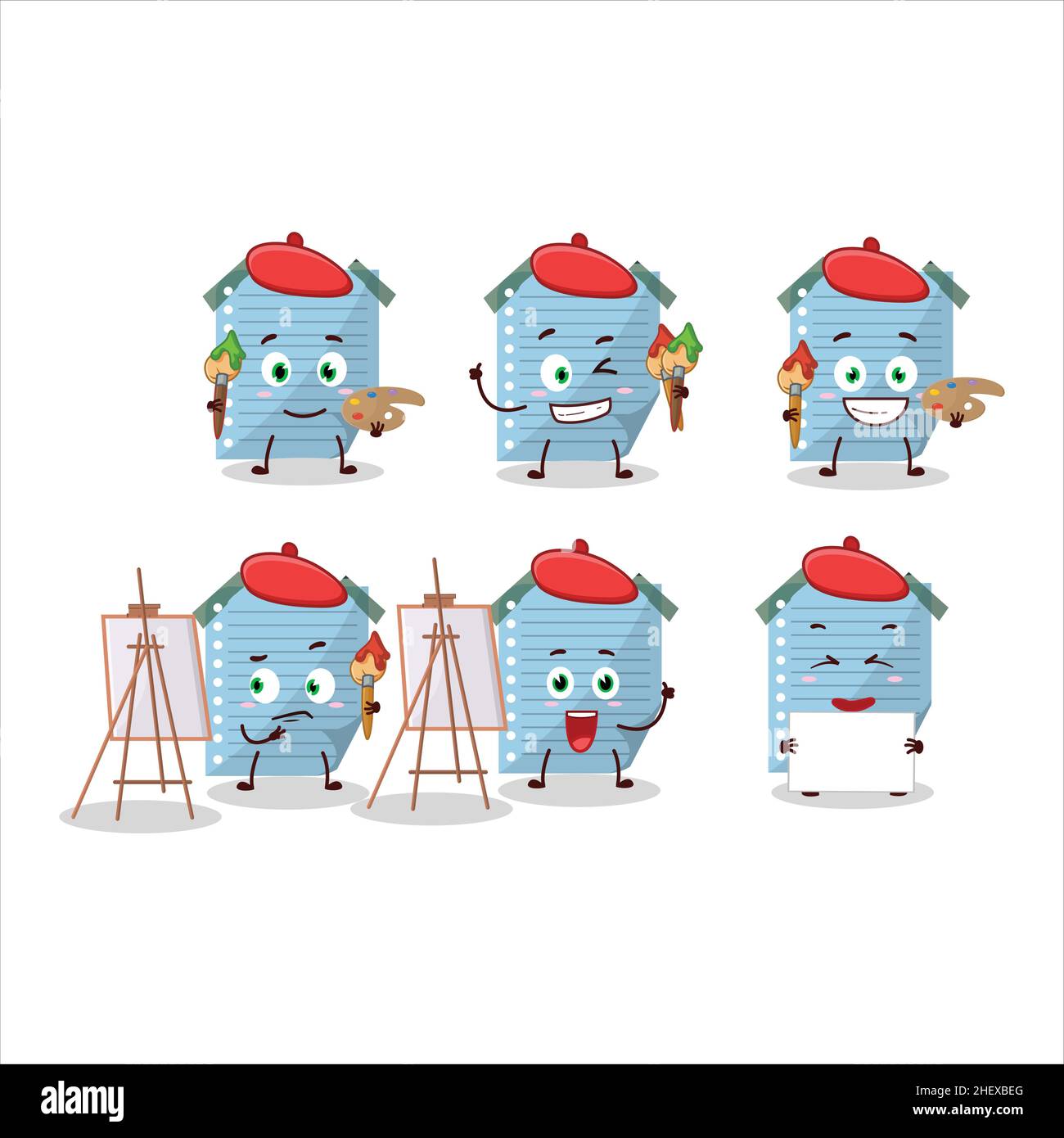 Artistic Artist of blue sticky notes cartoon character painting with a ...