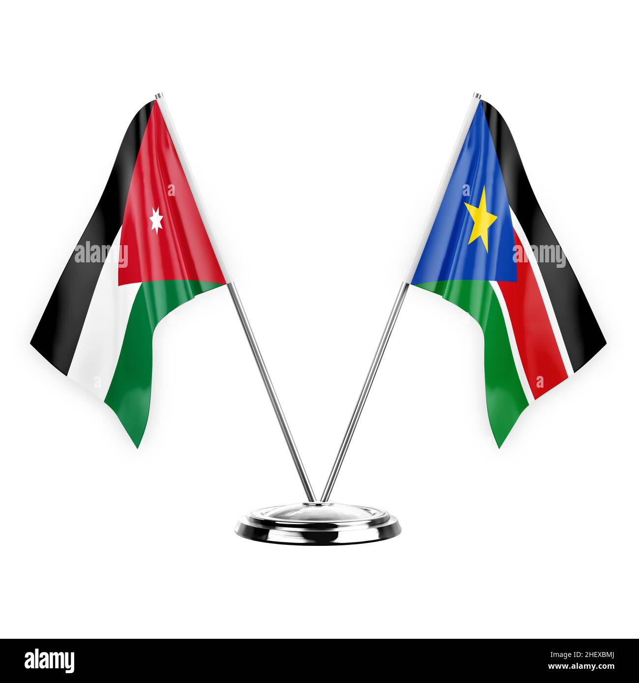 Two table flags isolated on white background 3d illustration, jordan ...