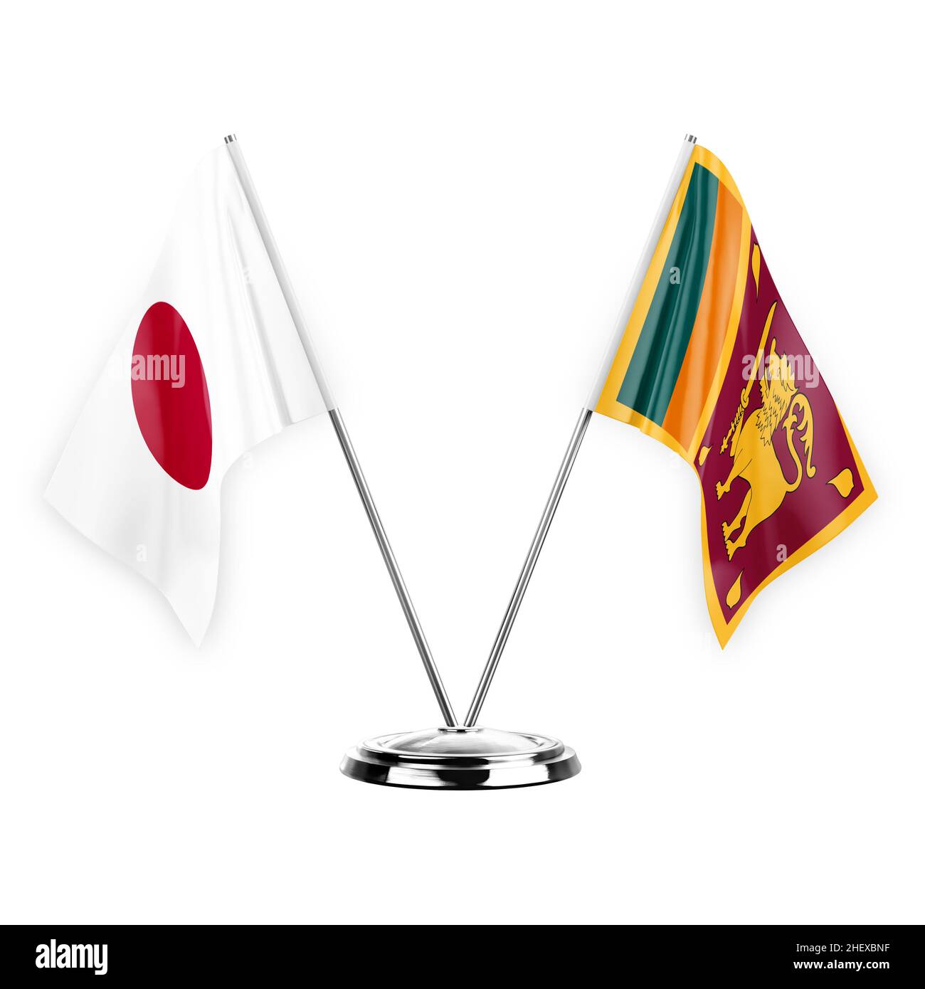 Two table flags isolated on white background 3d illustration, japan and ...