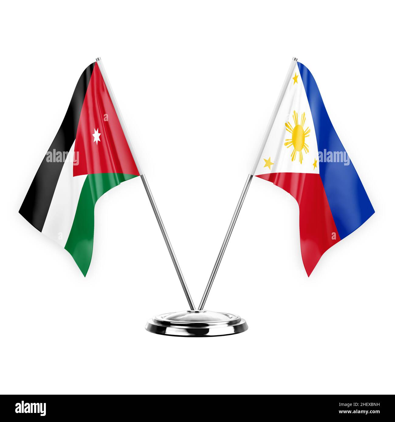 Two table flags isolated on white background 3d illustration, jordan ...