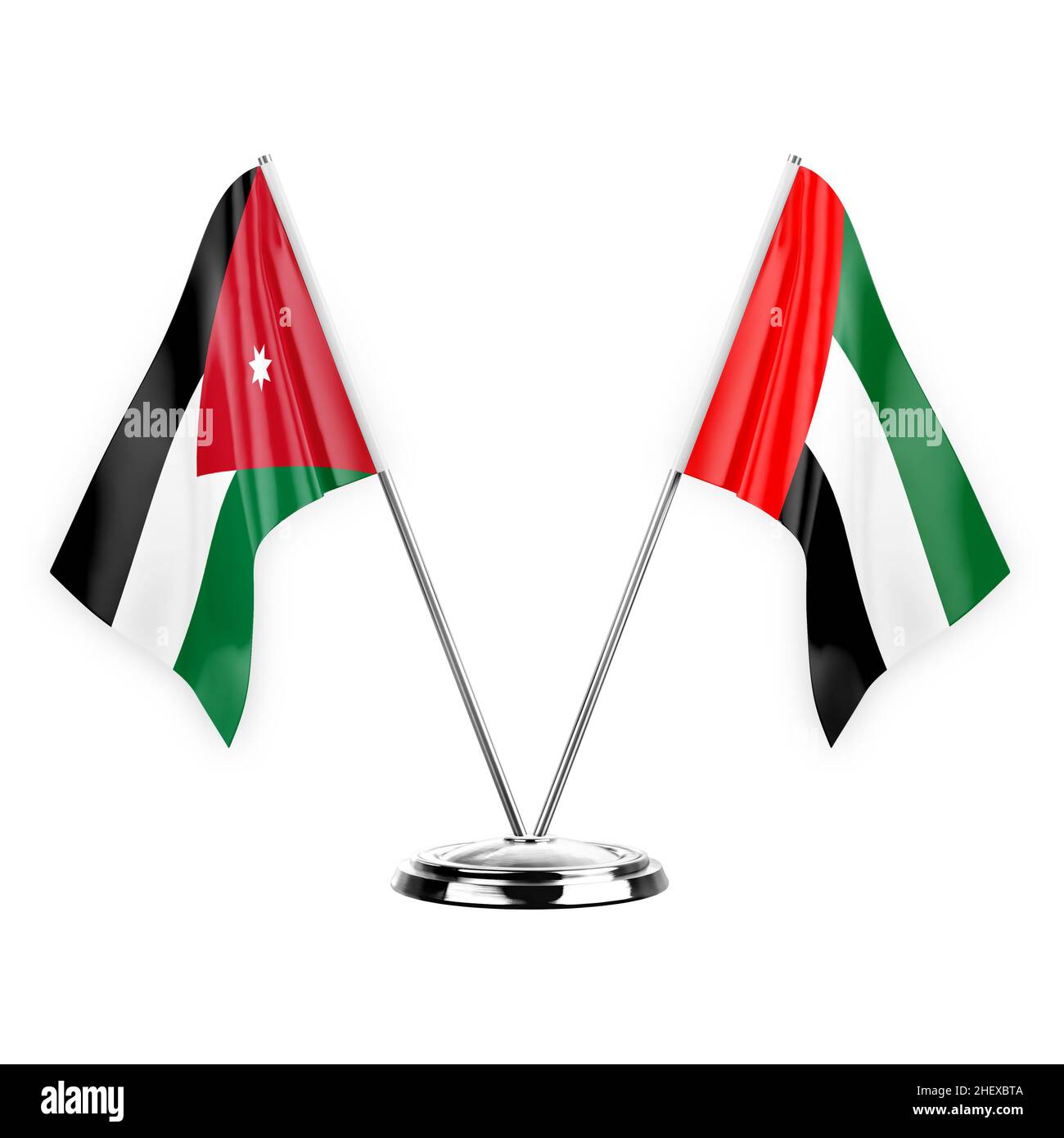 Two table flags isolated on white background 3d illustration, jordan ...