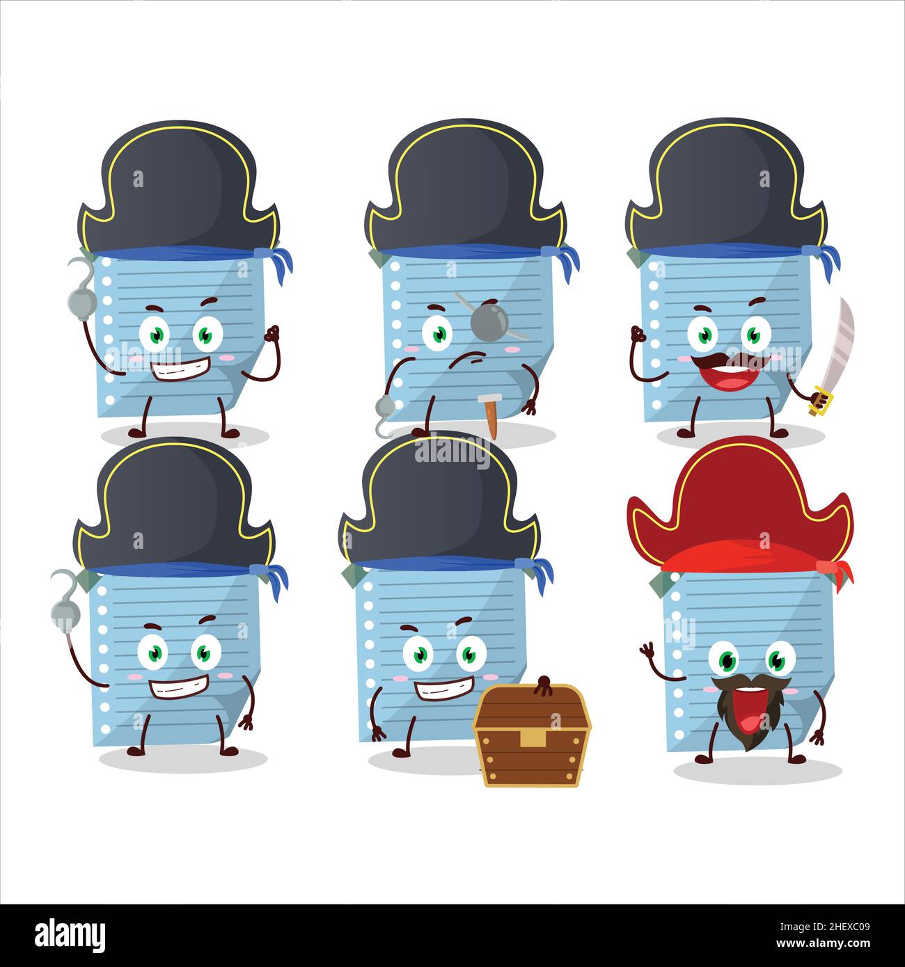 Cartoon character of blue sticky notes with various pirates emoticons ...
