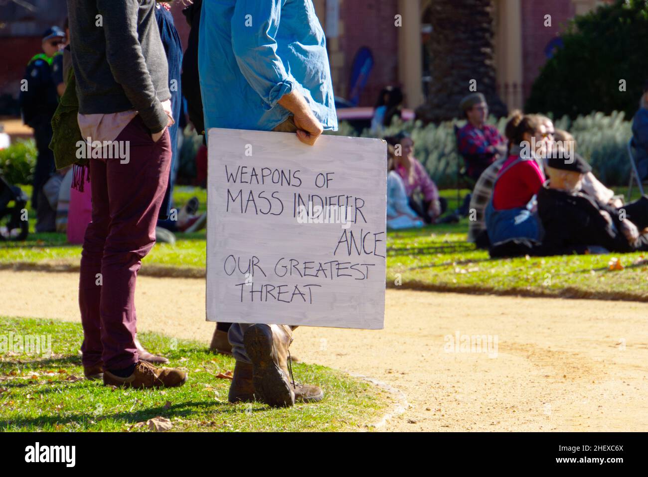 Climate change protest sign and people demonstration rally for saving ...