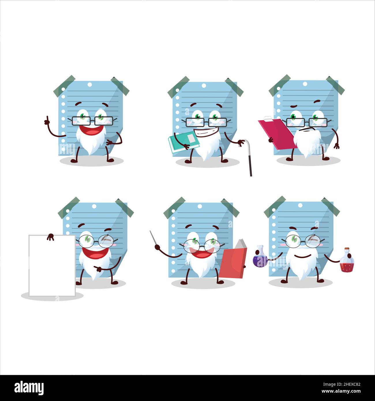 Professor blue sticky notes academic cartoon character working on ...