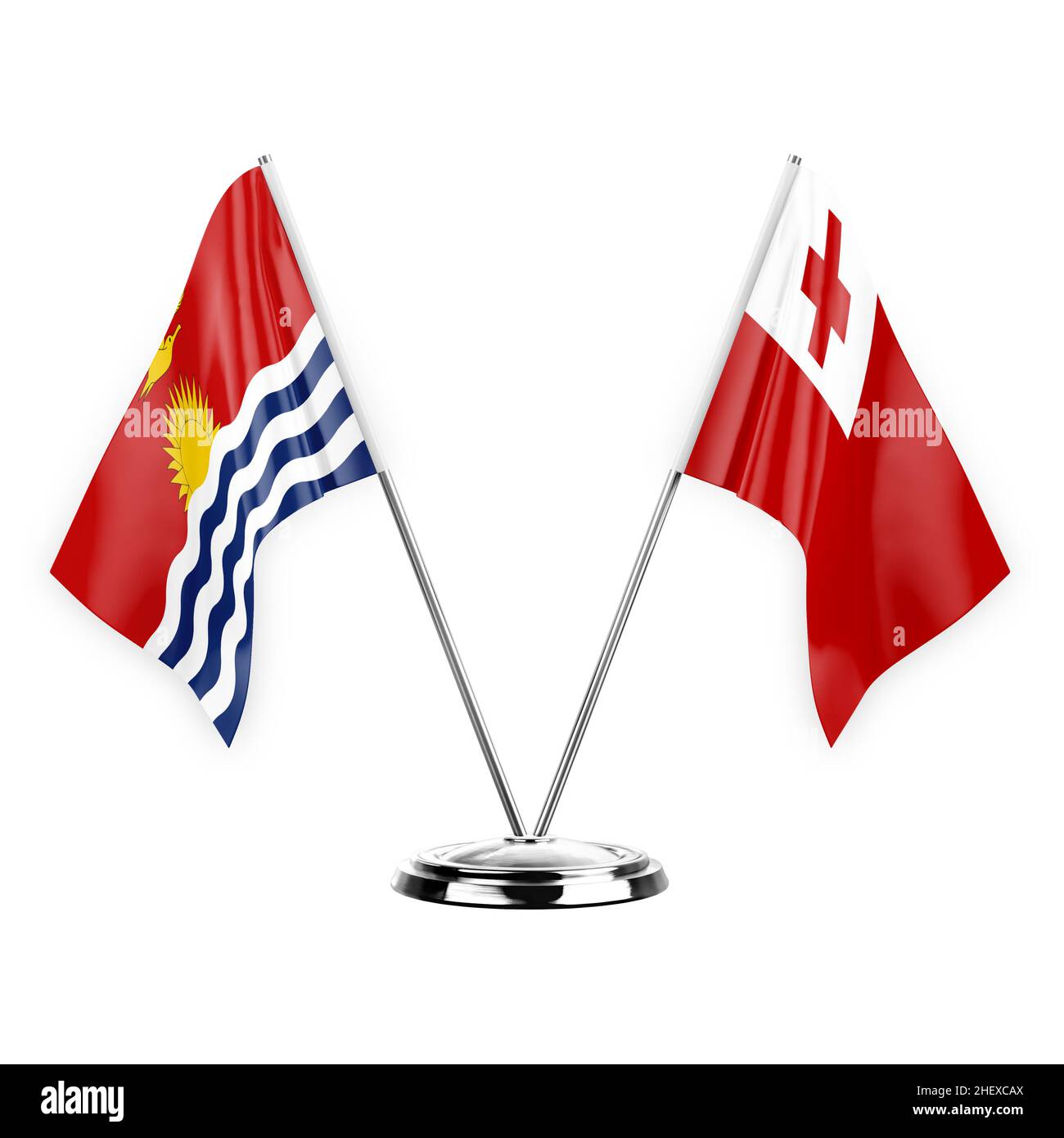 Two table flags isolated on white background 3d illustration, kiribati ...