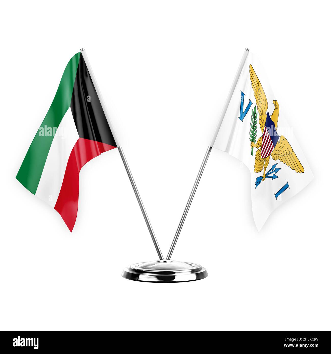Two table flags isolated on white background 3d illustration, kuwait ...