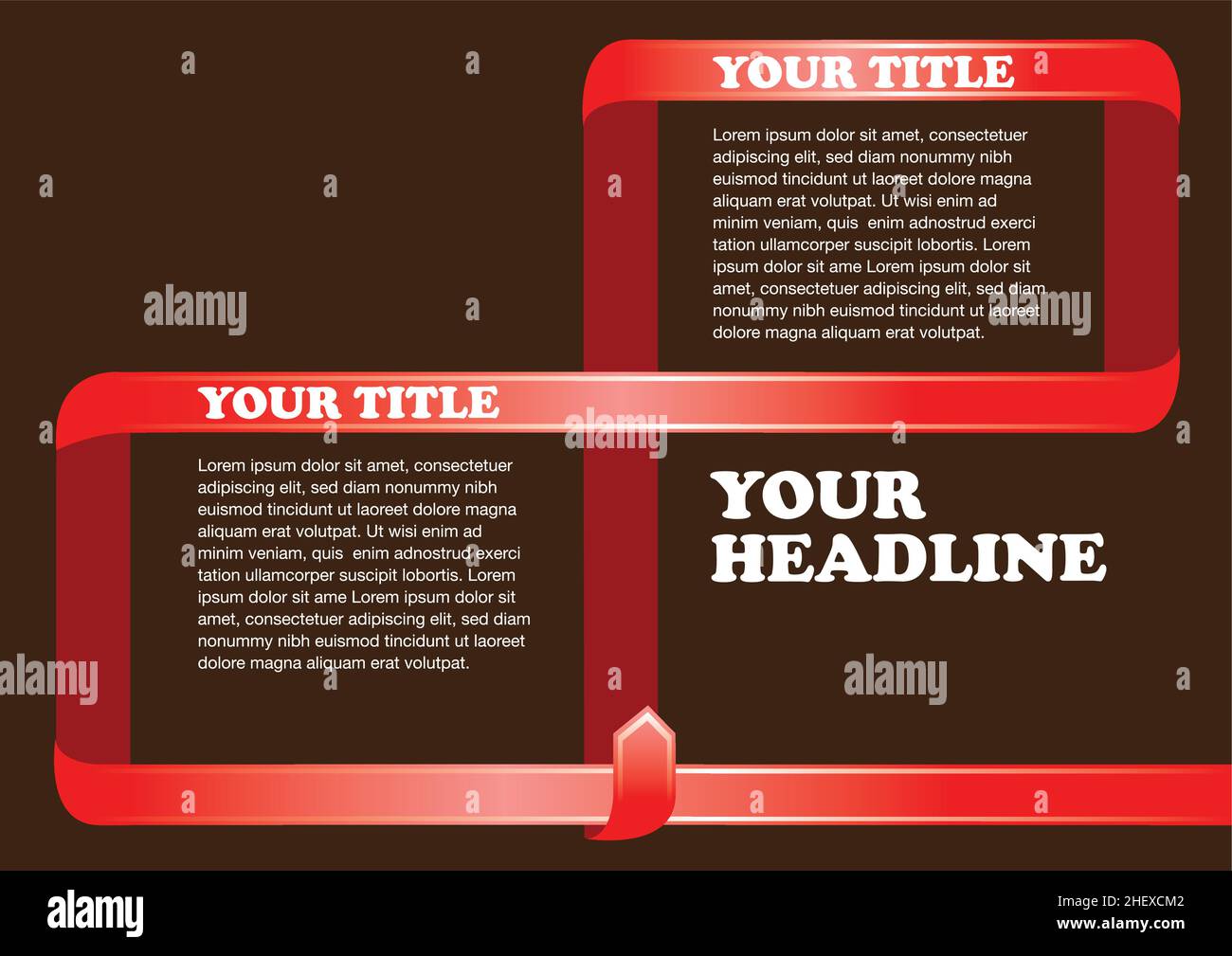Page layout design with red turning ribbon framing white text Stock ...