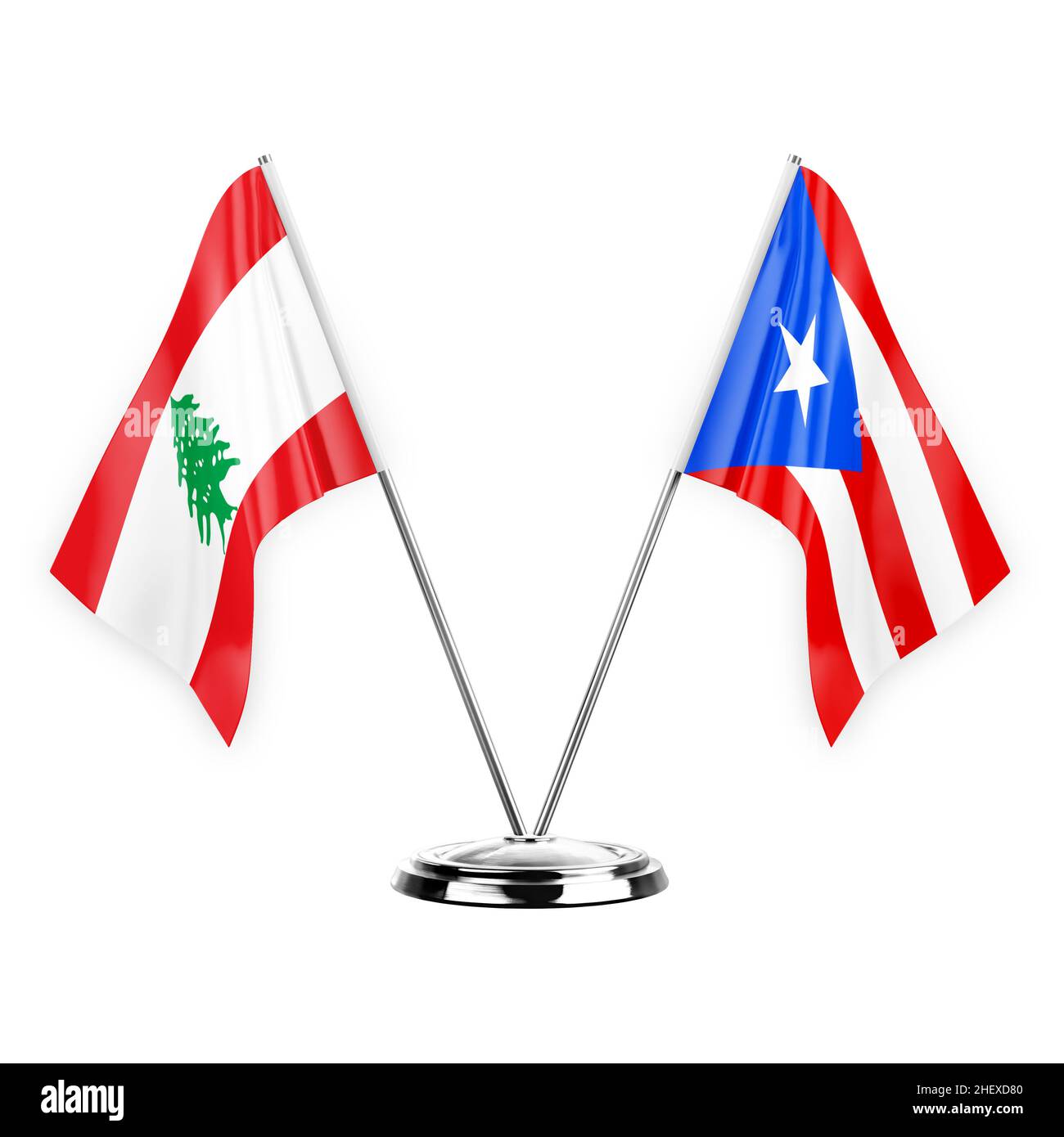 Two table flags isolated on white background 3d illustration, lebanon ...